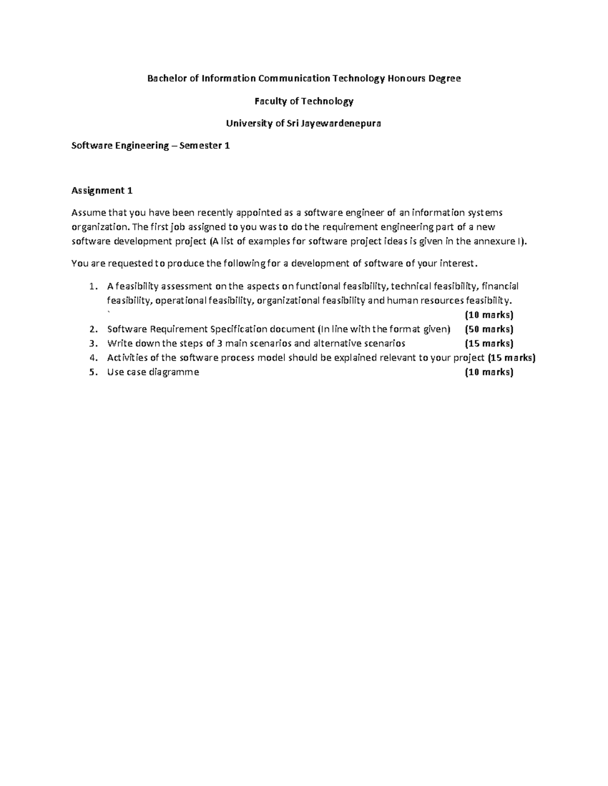 Software engineering assignment - Bachelor of Information Communication ...
