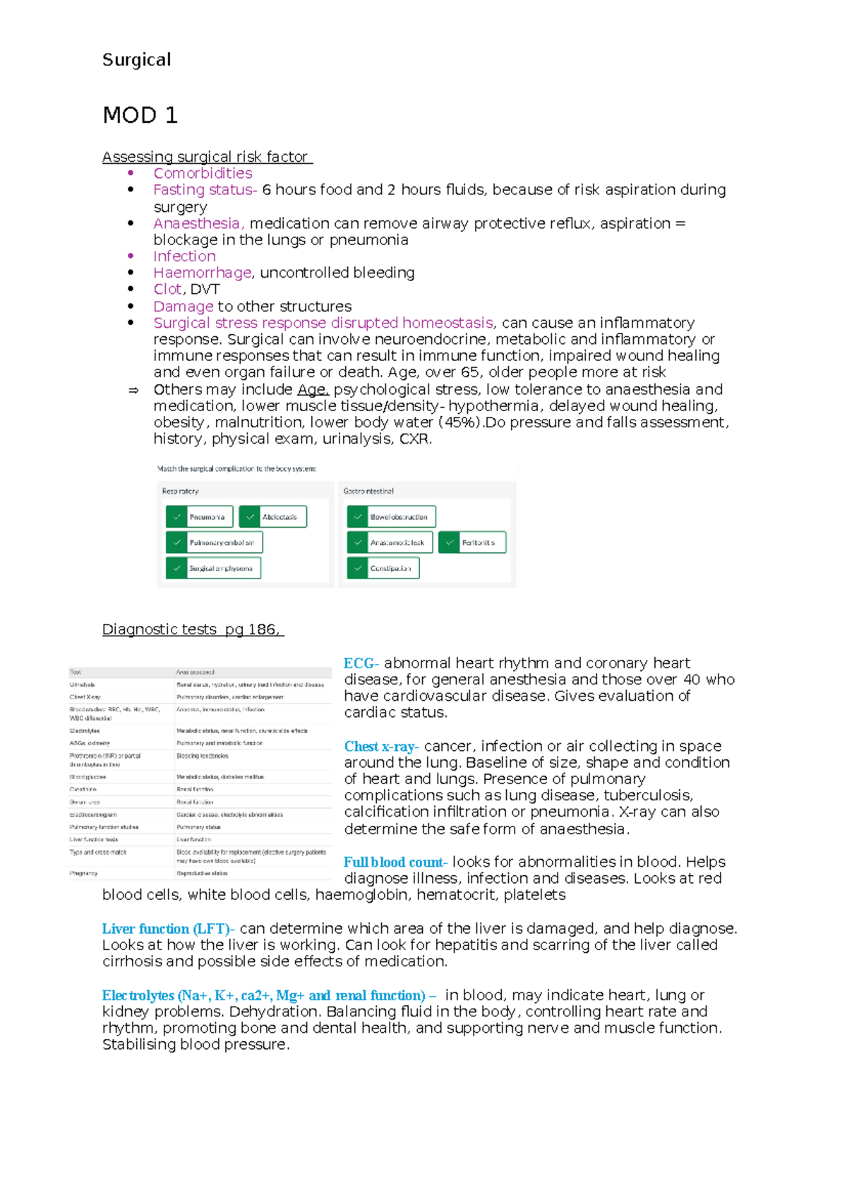 Surgical exam notes - MOD 1 Assessing surgical risk factor ...