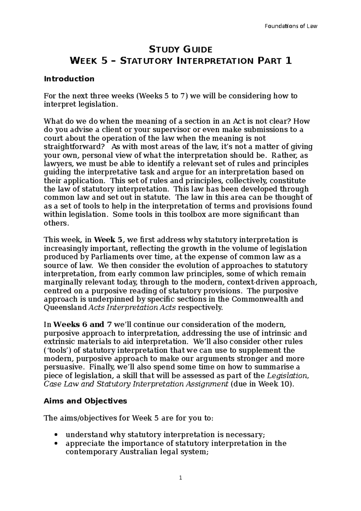 Foundations of Law Study Guide: Statutory Interpretation - Studocu