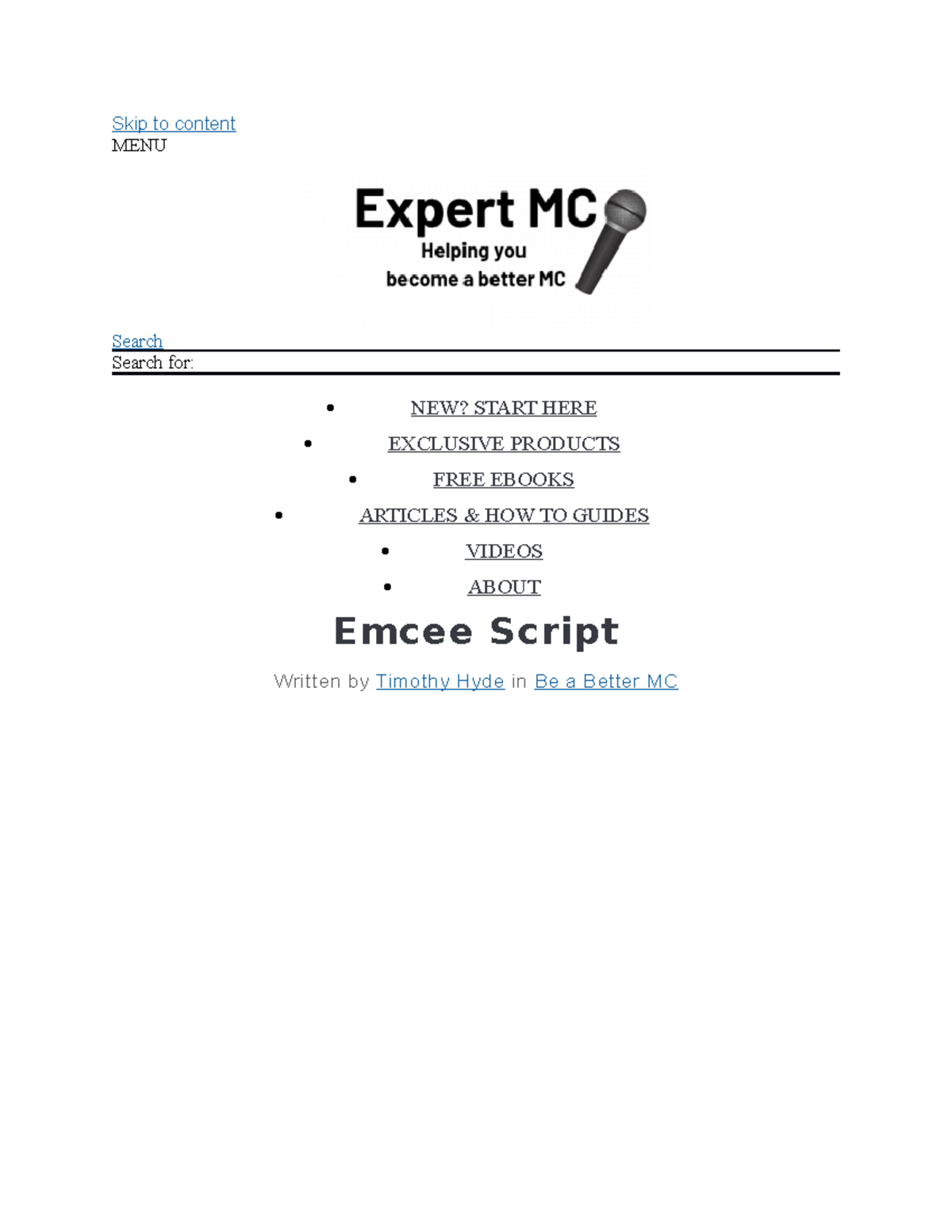Emcee Guide - Skip to content MENU Search Search for: NEW? START HERE ...