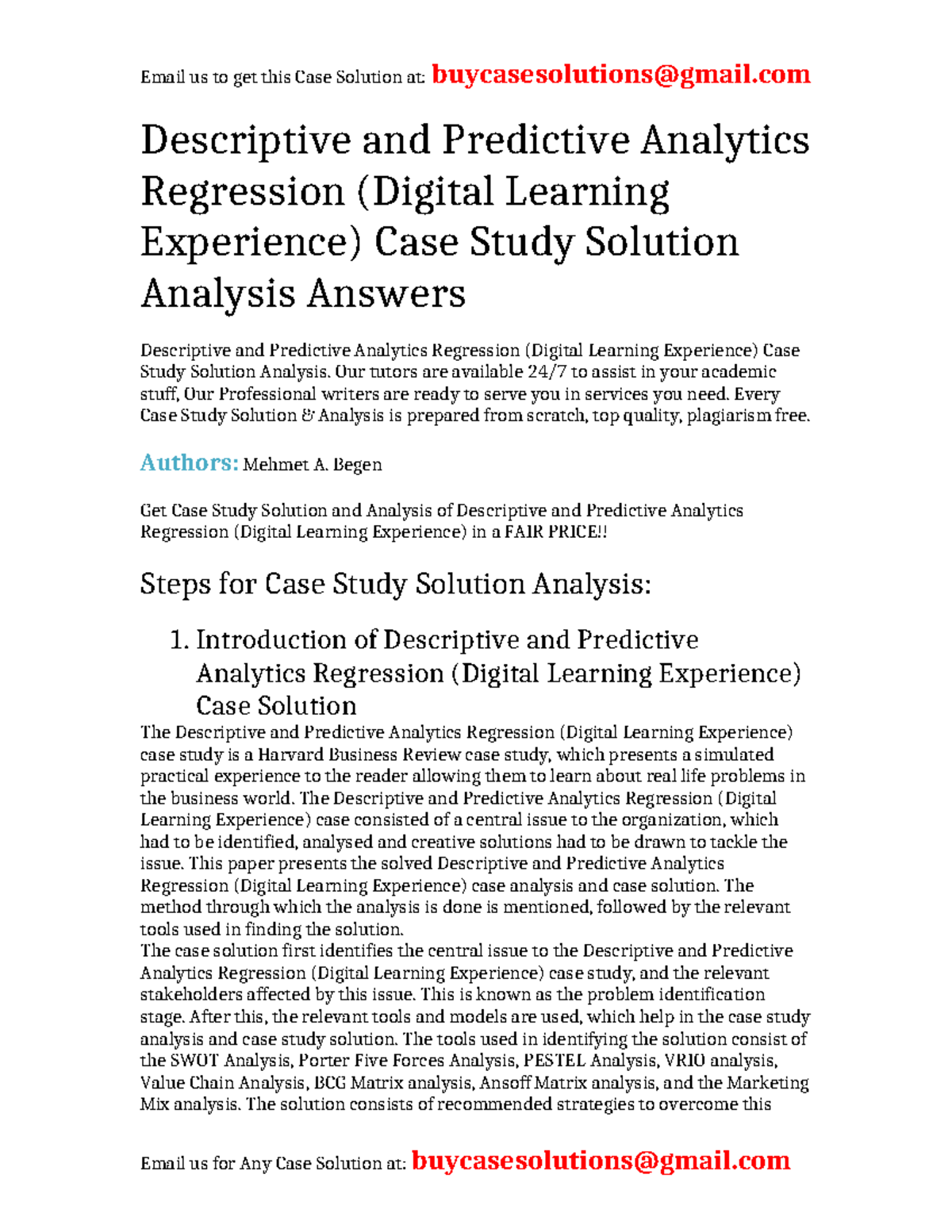 Solution Descriptive and Predictive Analytics Regression (Digital ...