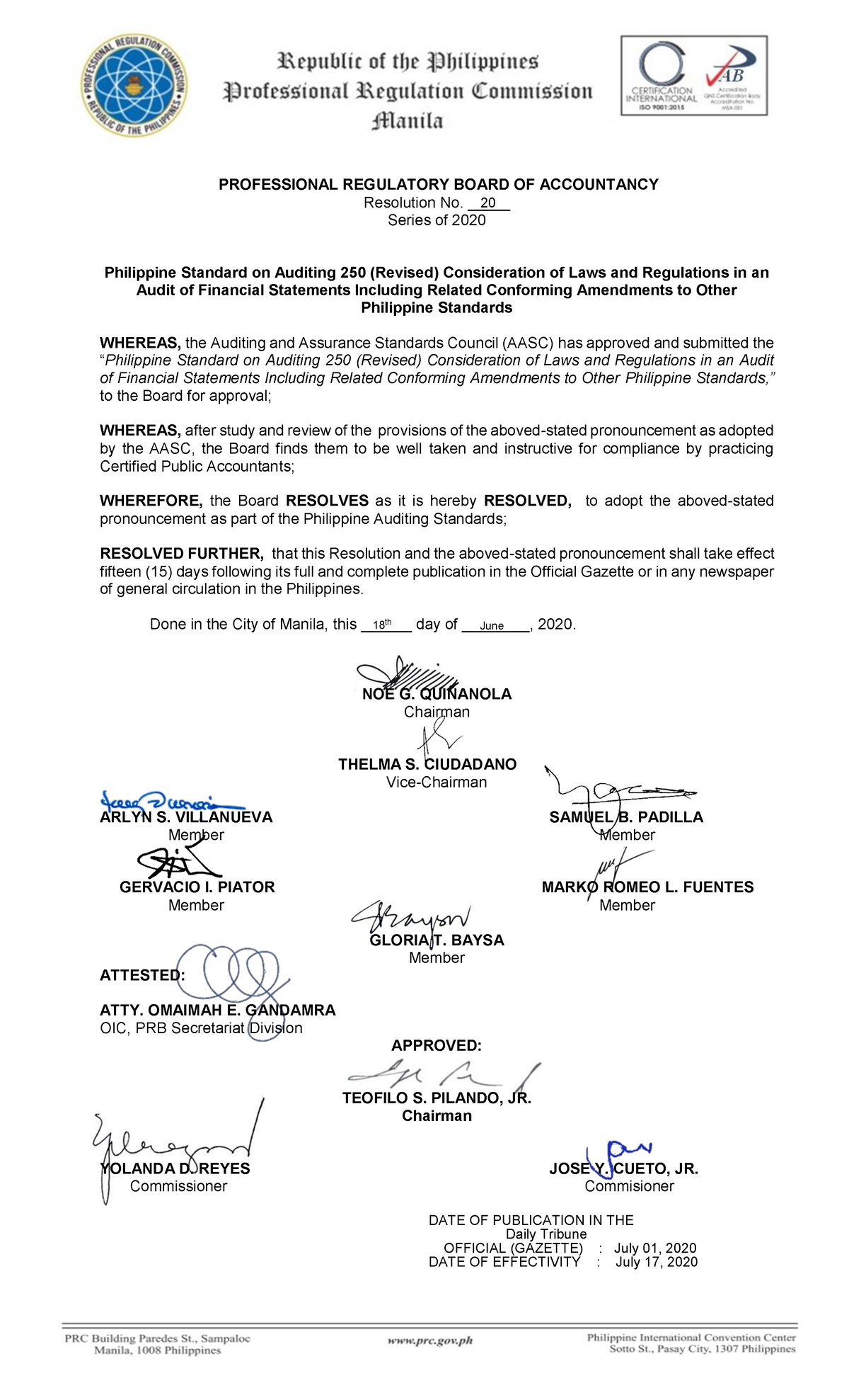 PSA 250 Revised Consideration of Laws and Regulations in an Audit of ...