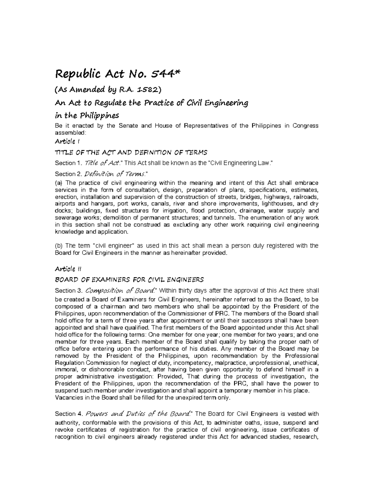 RA 544 amended by RA 1582 - Republic Act No. 544* (As Amended by R ...