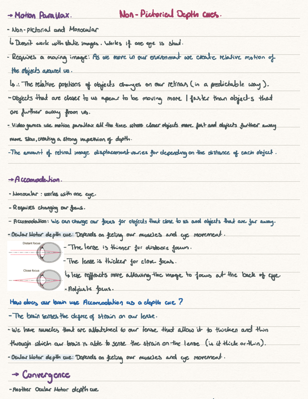 Depth notes 1 - Motion Parallax Non Pictorial Depth cues Non pictorial ...