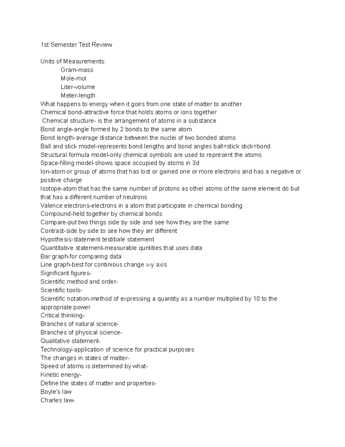 Landon Matlock - 1st Semester Test Review - 1st Semester Test Review ...