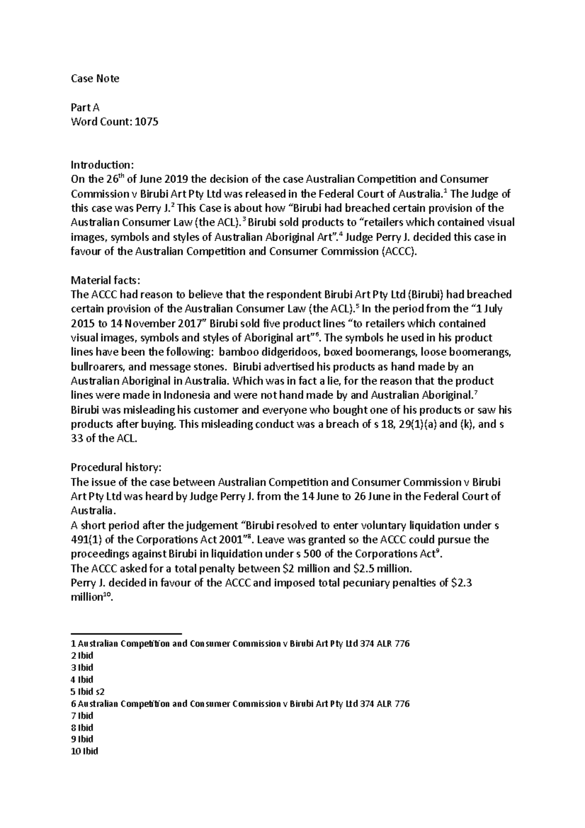 Case Note - assignment - Case Note Part A Word Count: 1075 Introduction ...