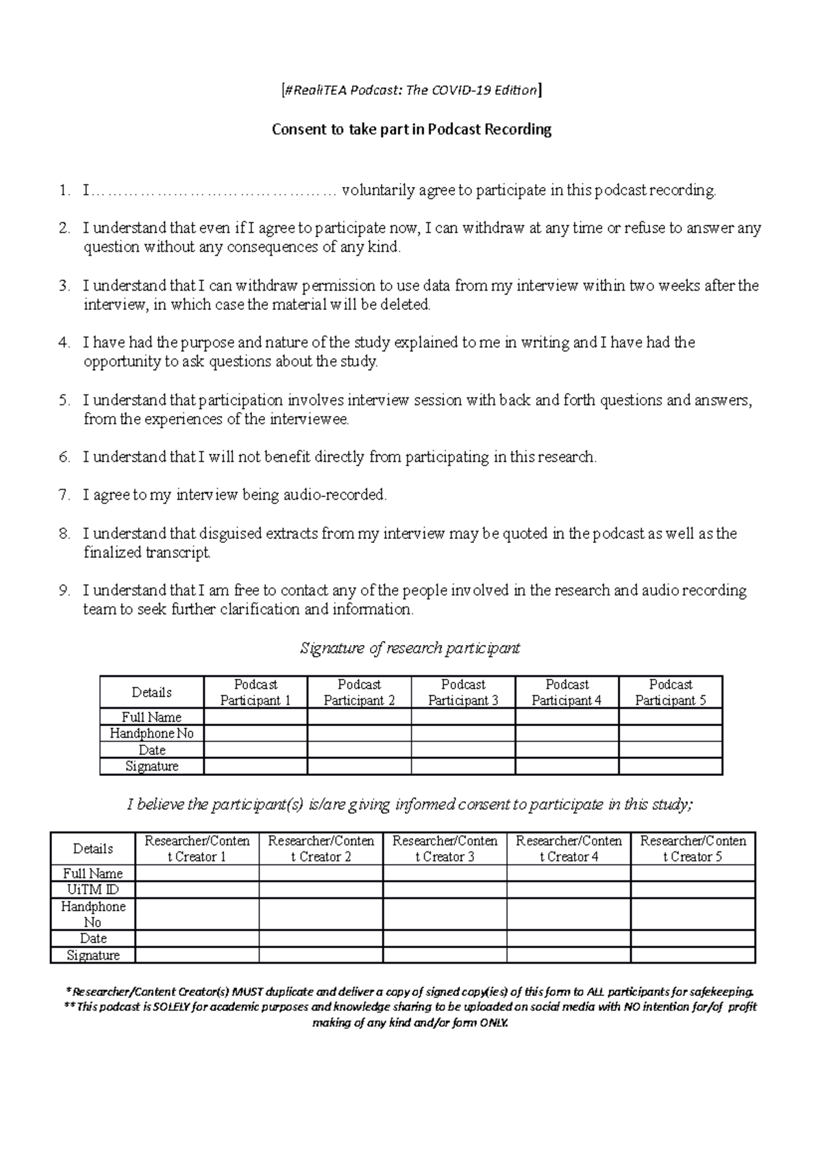 Podcast Consent Form - CCXC - [#RealiTEA Podcast: The COVID-19 Edition ...