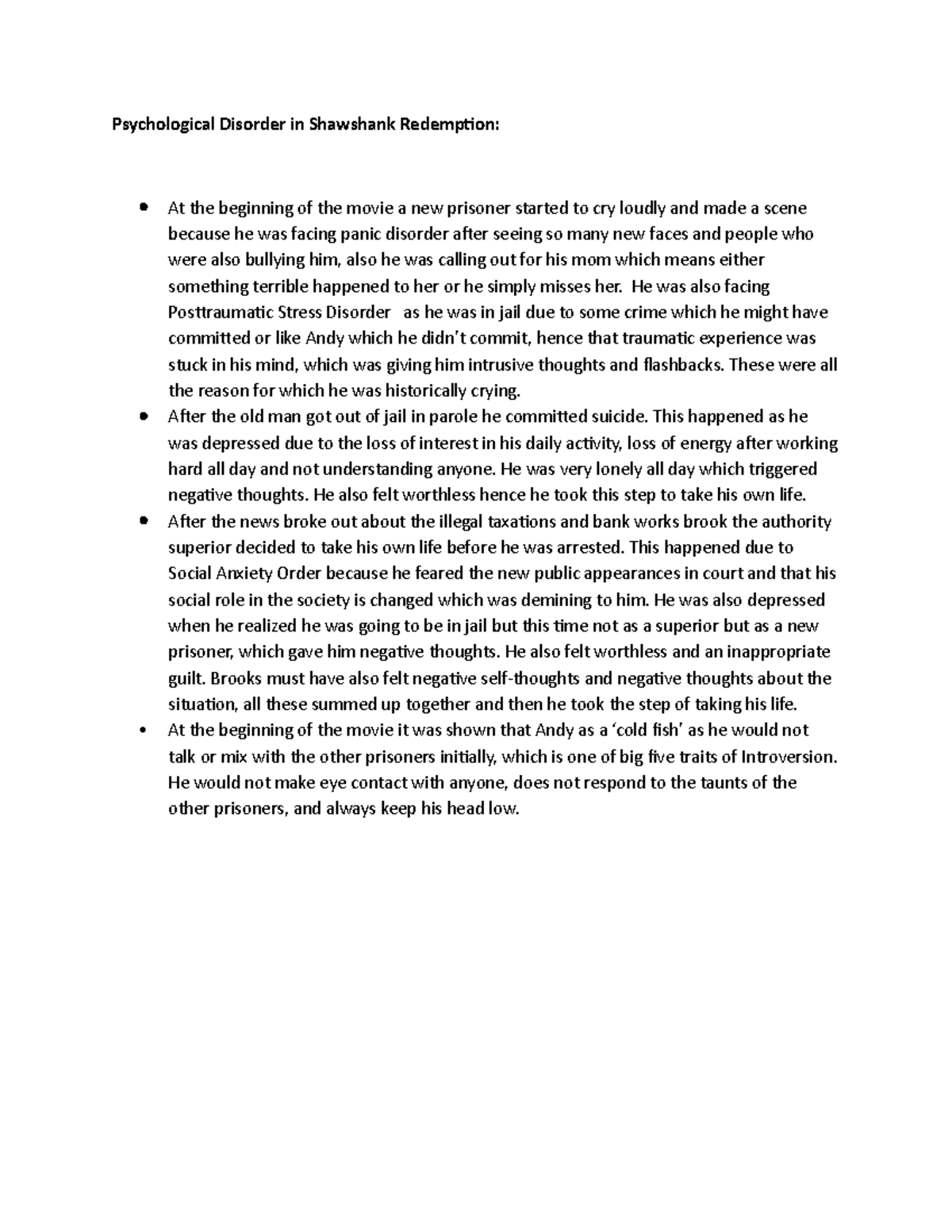 Psychological Disorder psy101 assignment - Psychological Disorder in ...