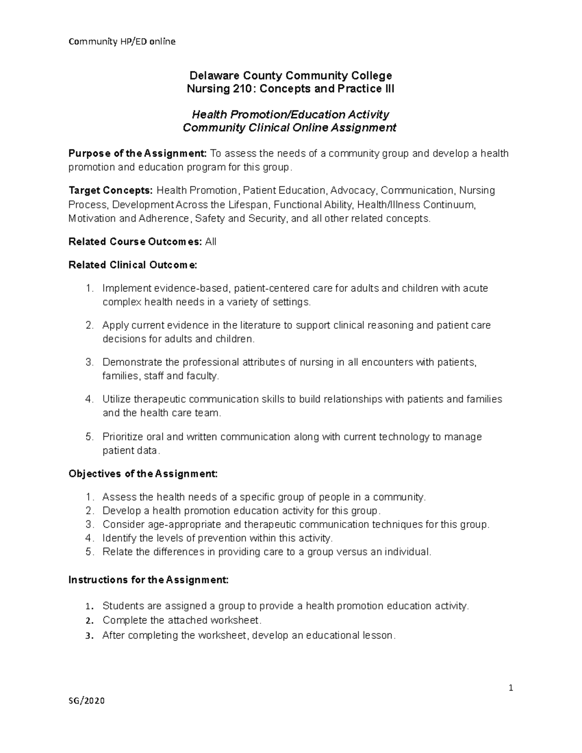 NURS 210 - Clinical - preschool - Delaware County Community College ...