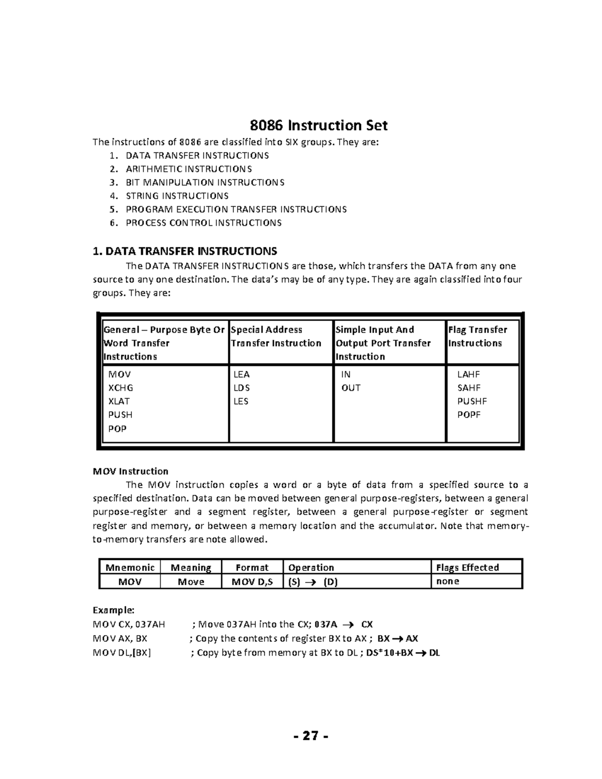 8086 instruction set - Good - 8086 Instruction Set The instructions of 8086 - Studocu