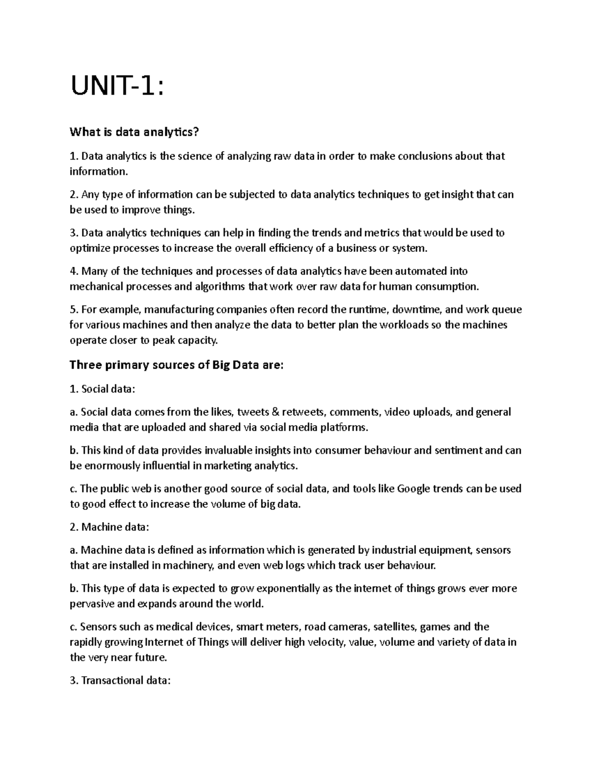 DA Unit-1 Notes - UNIT-1: What is data analytics? Data analytics is the ...