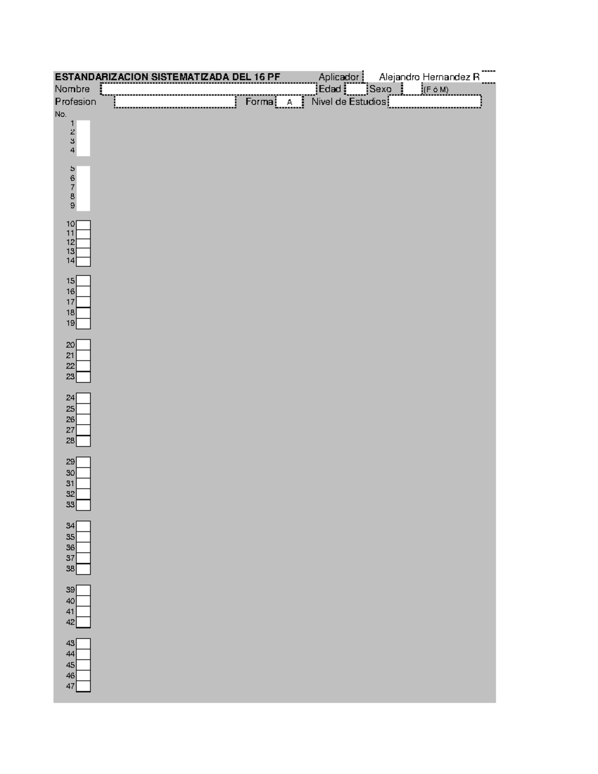 Pdfcoffee - nbbjuj - ESTANDARIZACION SISTEMATIZADA DEL 16 PF Aplicador Nombre Edad Sexo (F ó M ...