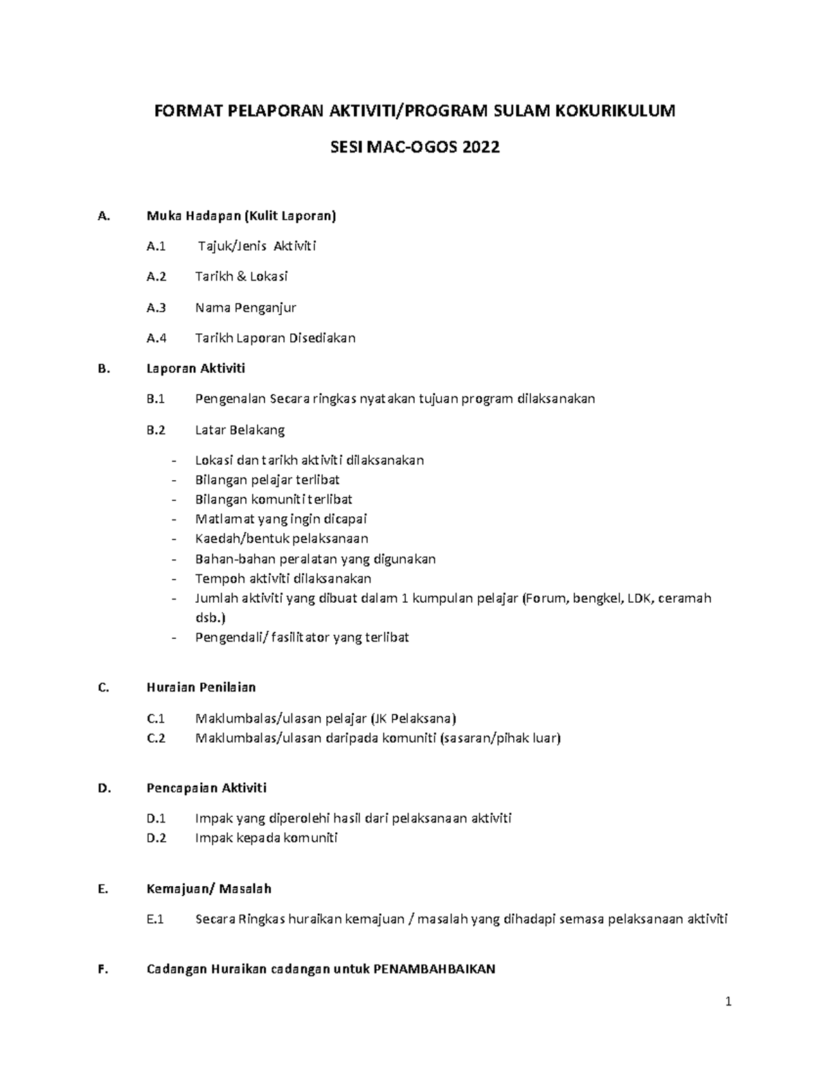 Format Laporan Aktiviti HPD - 1 FORMAT PELAPORAN AKTIVITI/PROGRAM SULAM ...