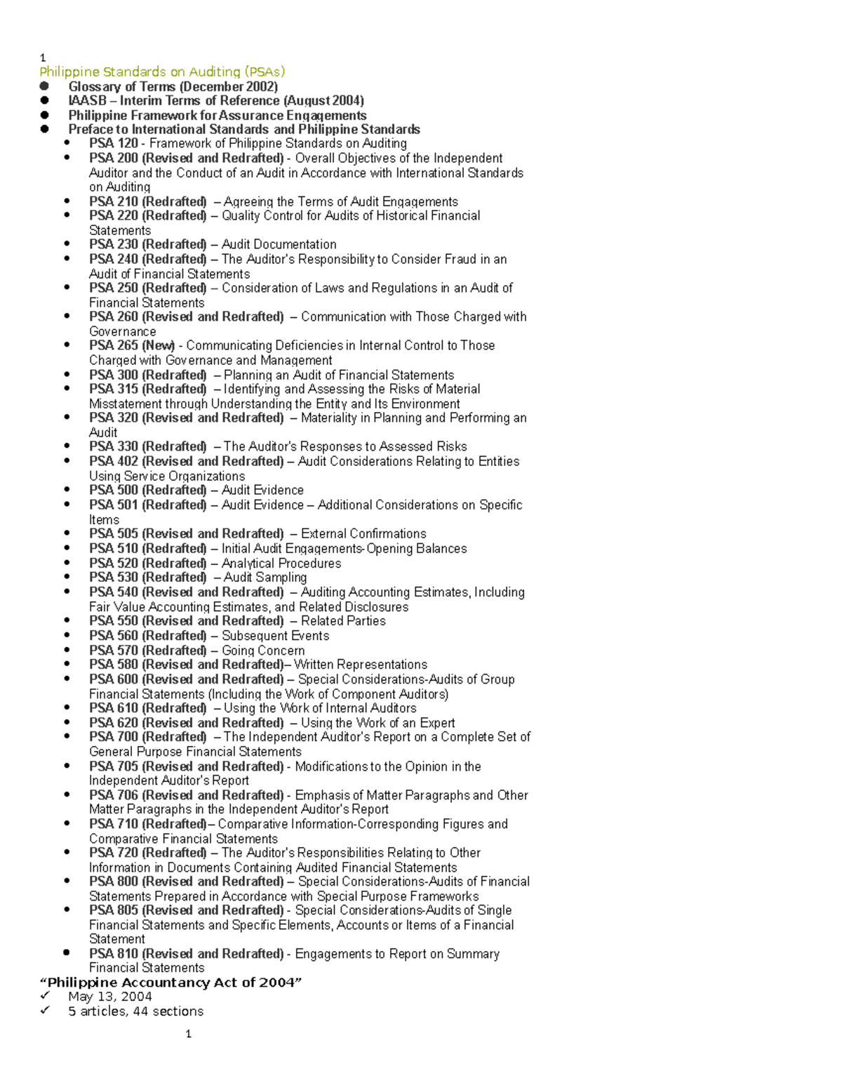 Philippine Standards on Auditing - Title, Declaration of Policy ...