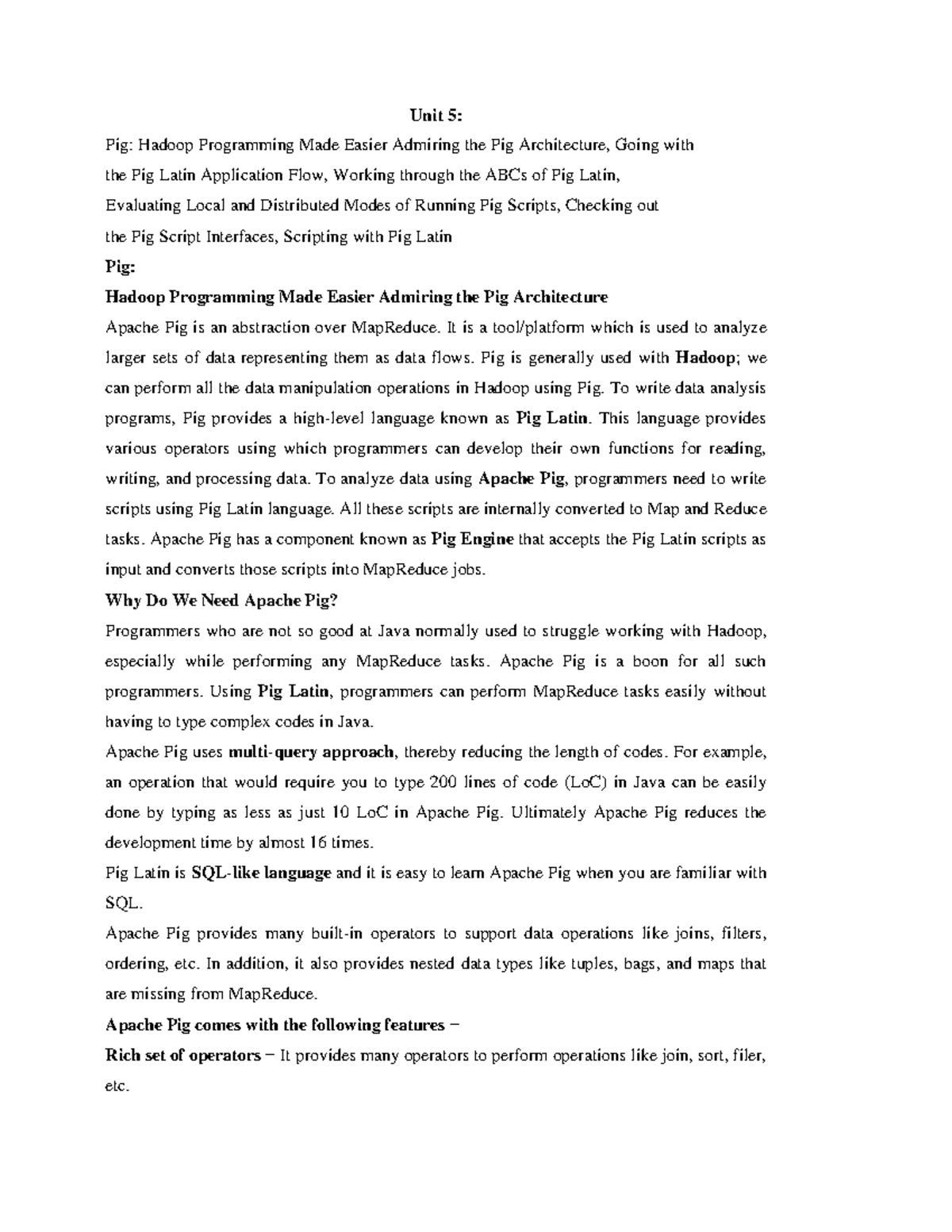 6776571-UNIT+5 - Hadoop - Unit 5: Pig: Hadoop Programming Made Easier ...