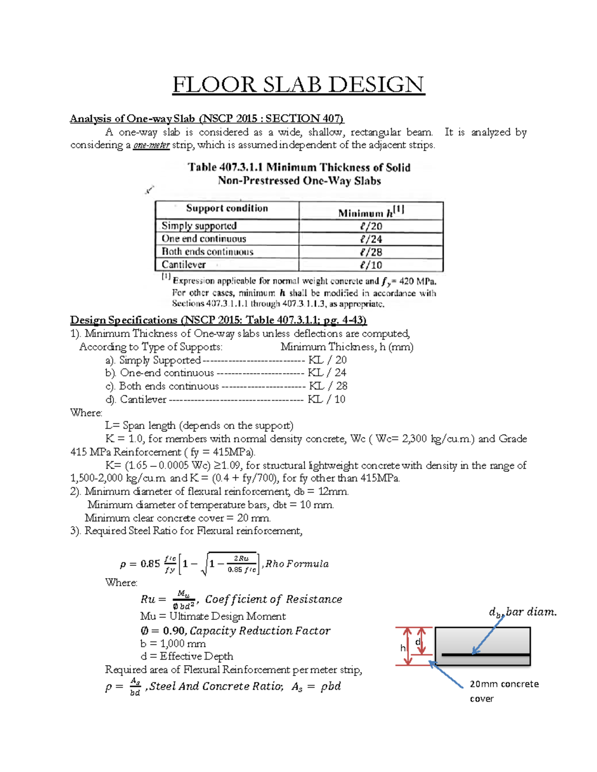 Cocrete Design-Slab and wall - FLOOR SLAB DESIGN Analysis of One-way ...