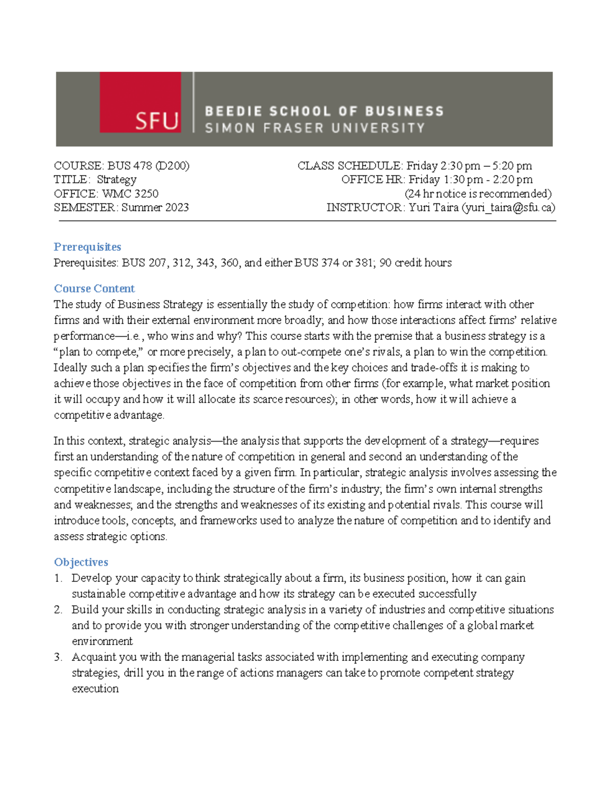 SFU BUS 478 D200 Summer 2023 - Details - COURSE: BUS 478 (D200) CLASS ...