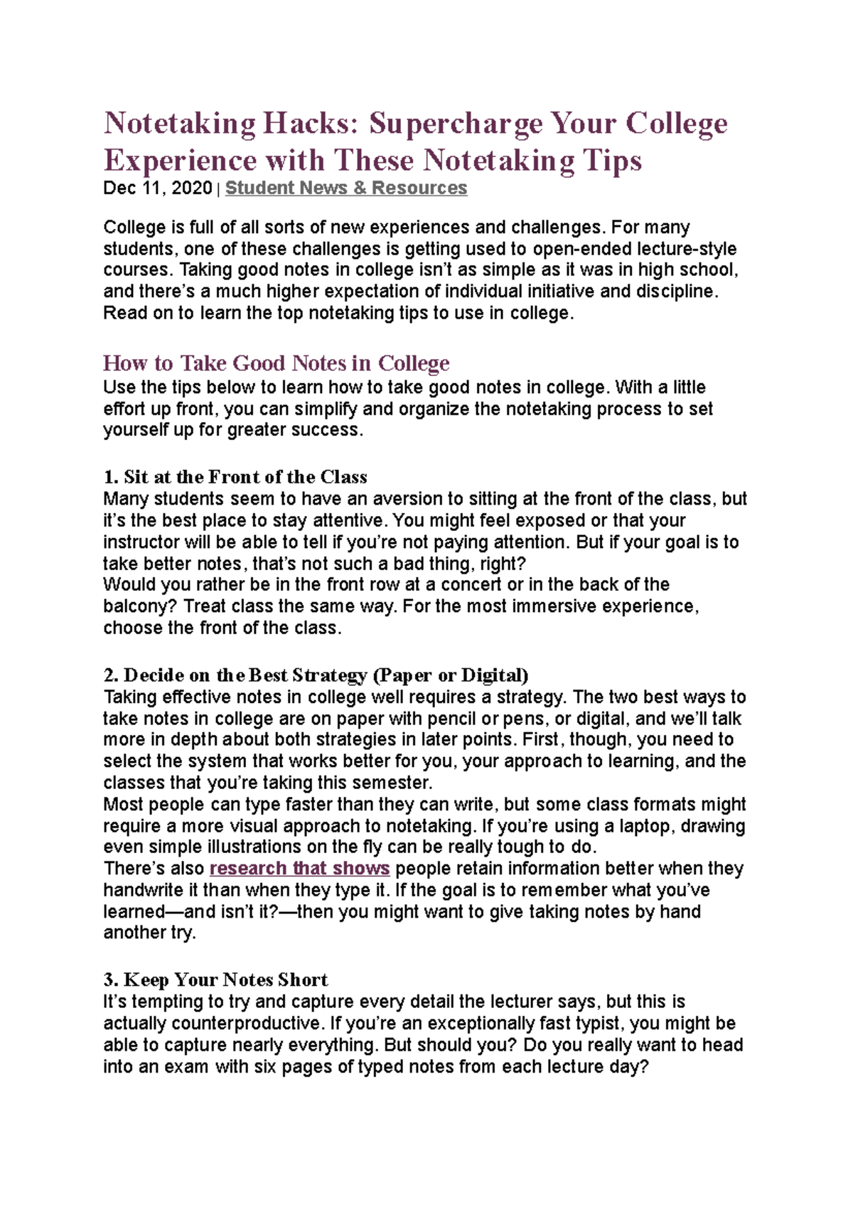 Notetaking Hacks - For many students, one of these challenges is ...