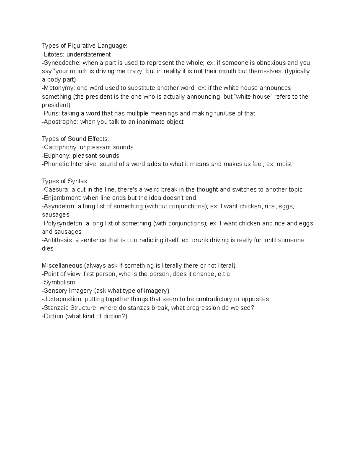 Poetic Devices Review - Types of Figurative Language: -Litotes ...