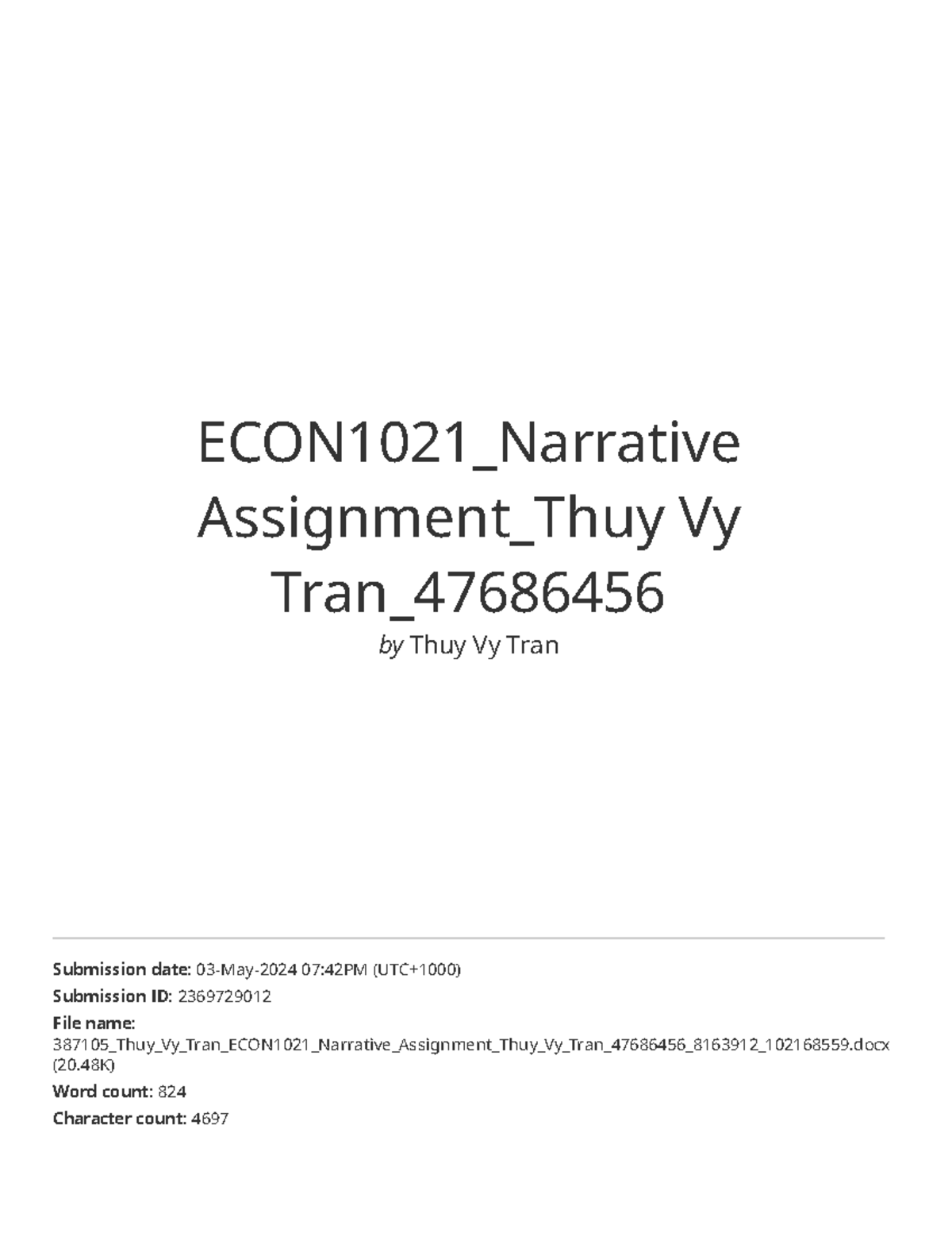 ECON1021 Narrative Assignment Thuy Vy Tran 47686456 - ECON1021_Narrative Assignment_Thuy Vy Tran ...