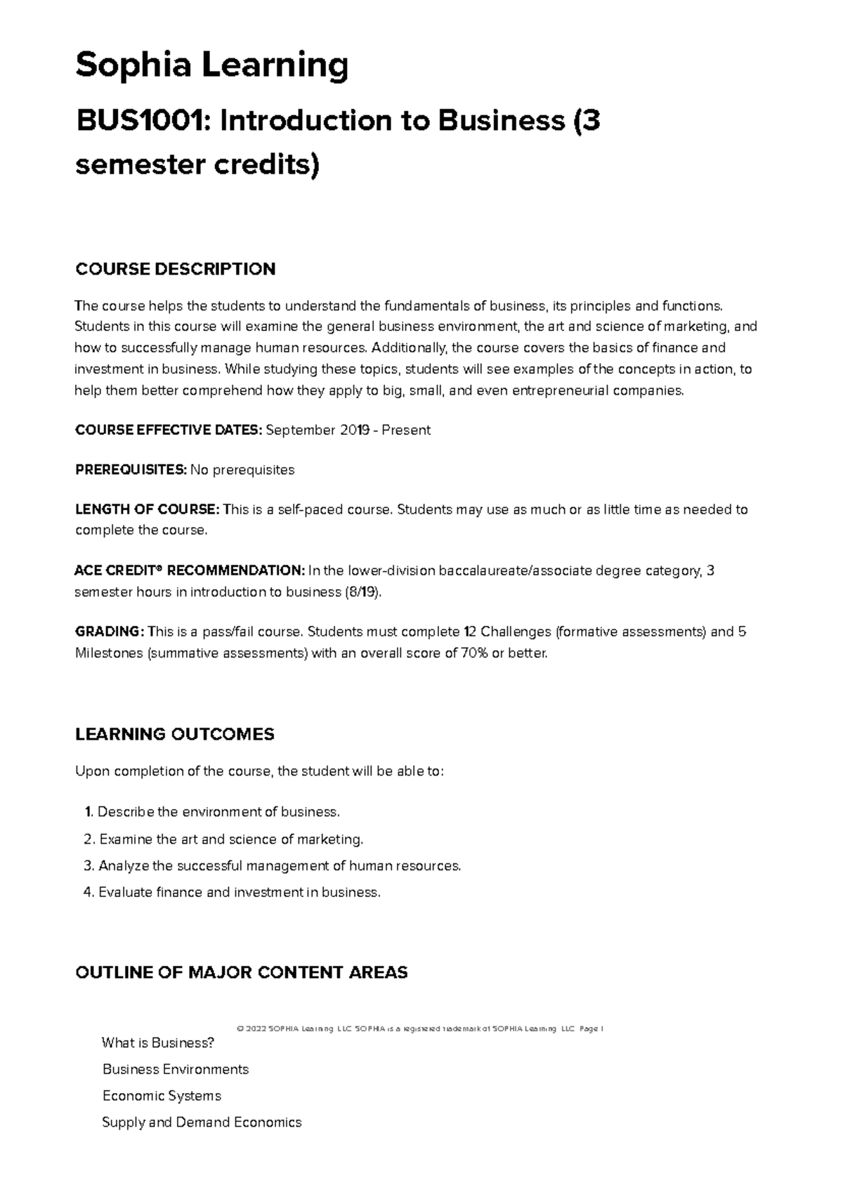 Bus1001 introduction to business - Sophia Learning BUS1001 ...