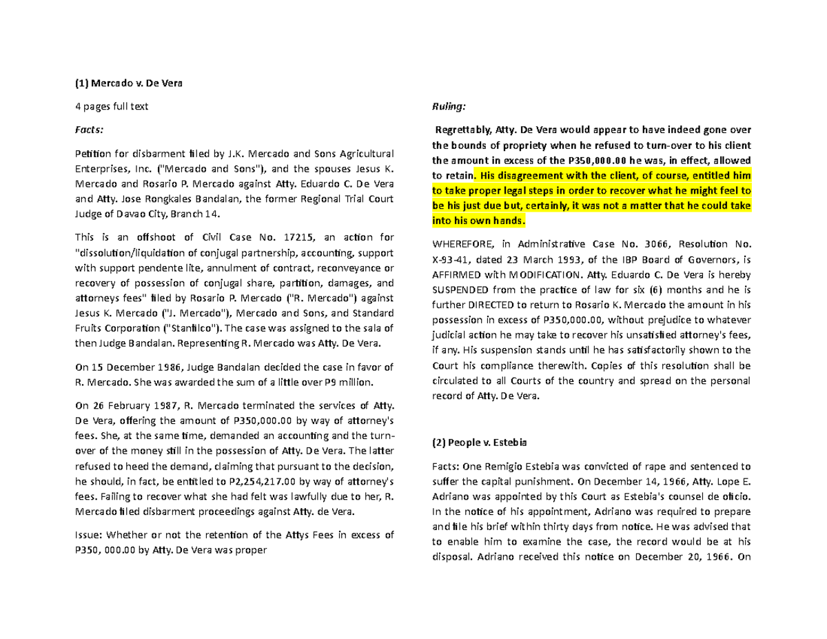 Legal Counseling Cases 1st batch digest - (1) Mercado v. De Vera 4 ...