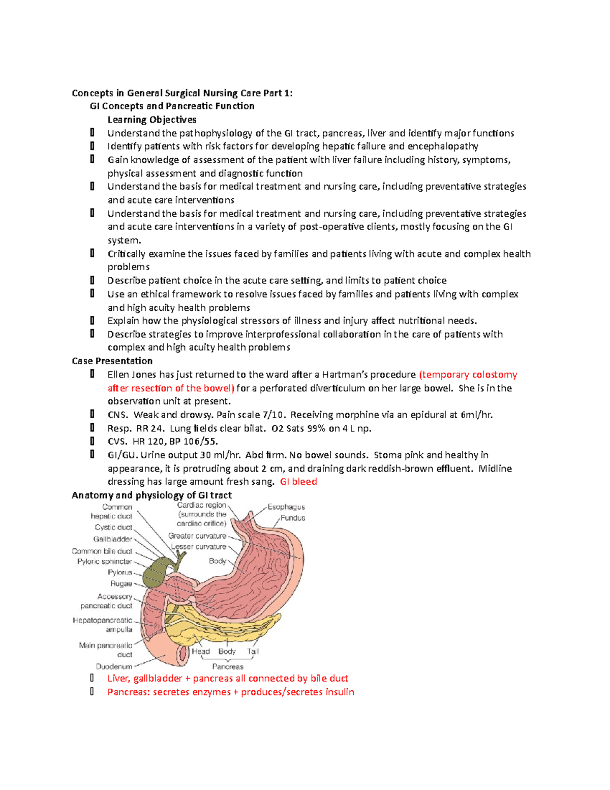 Unit 5 GI function student notes - Concepts in General Surgical Nursing ...