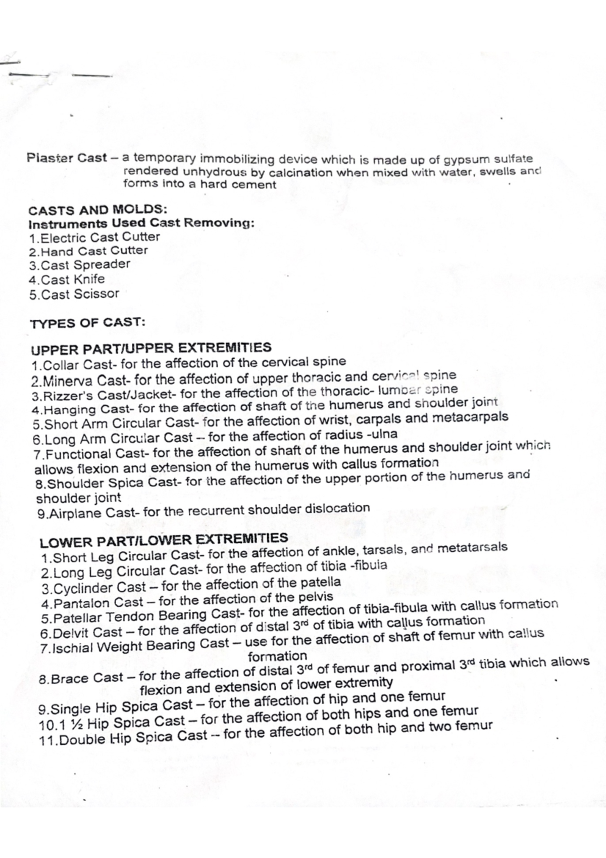 Philippine Orthopedic Center Handouts - Plaster Cast a temporary ...
