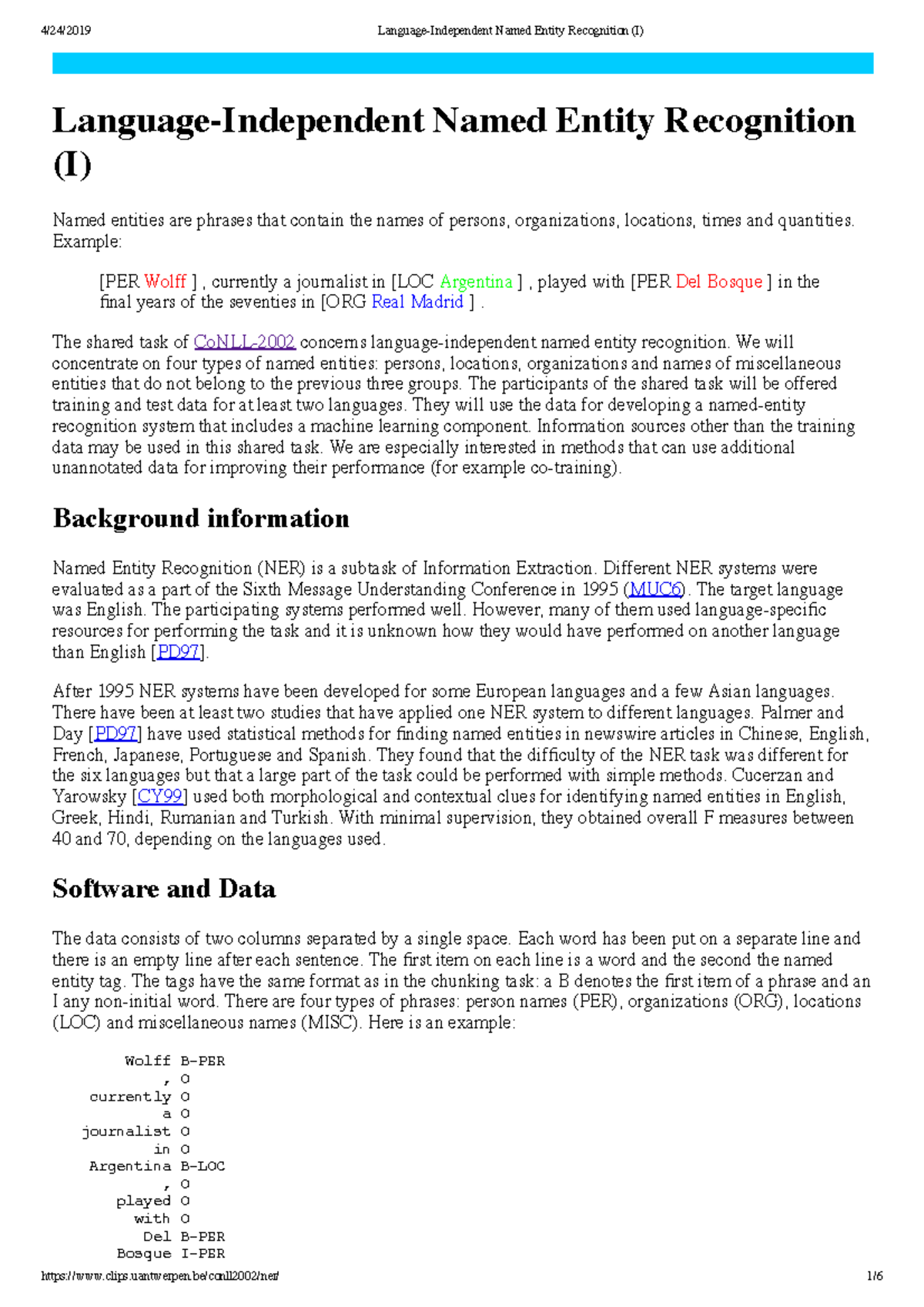 Language Independent Named Entity Recognition I Language