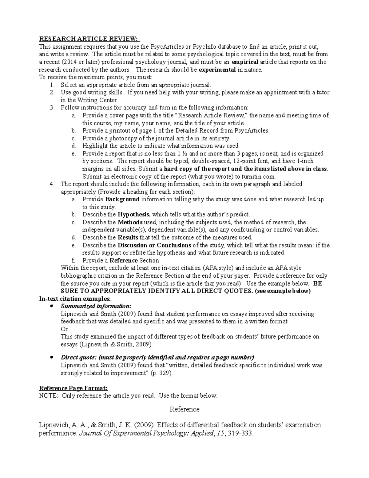 Research Article Review - RESEARCH ARTICLE REVIEW: This assignment ...
