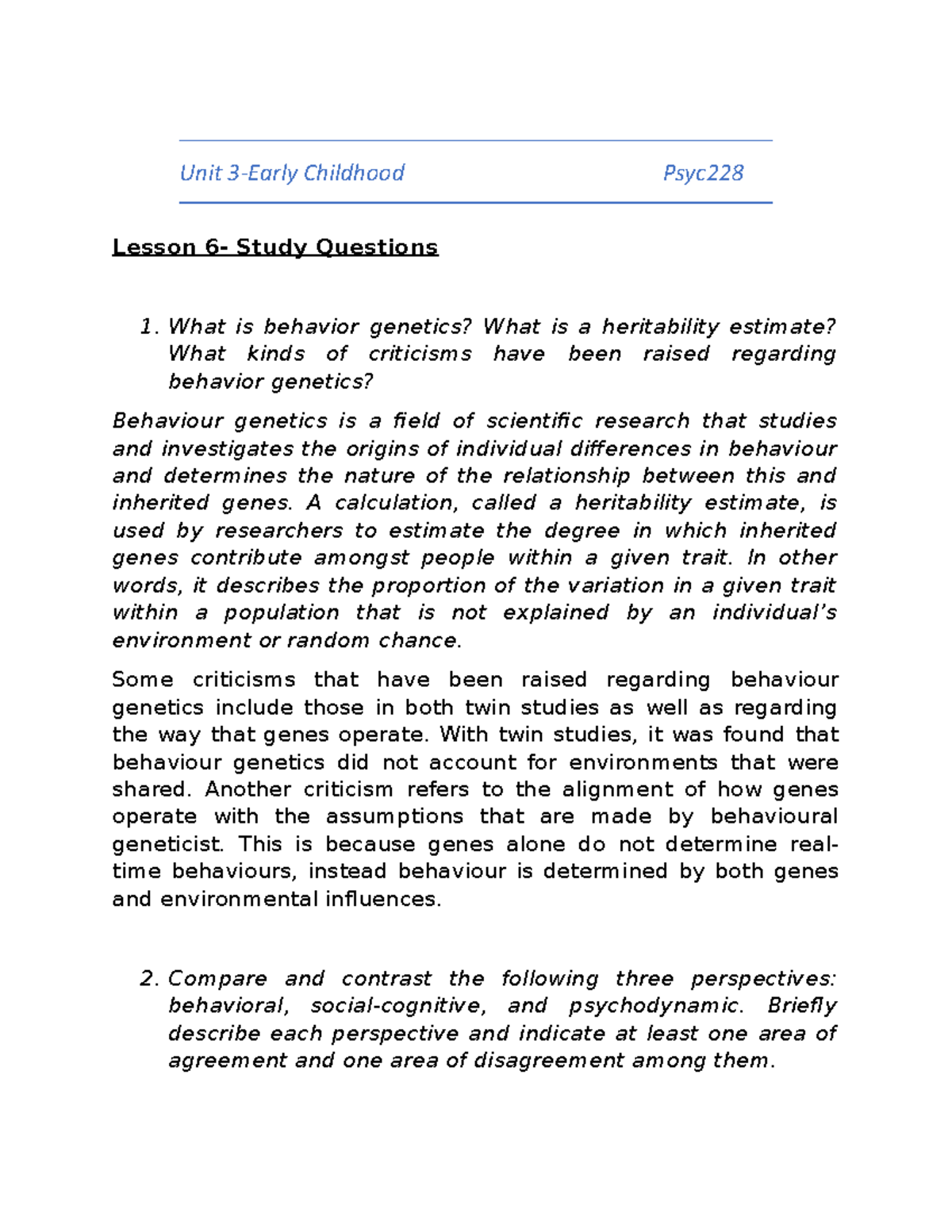 Unit 3lesson 6psyc228 - Lecture notes Unit 3 Lesson 6 - Unit 3-Early ...