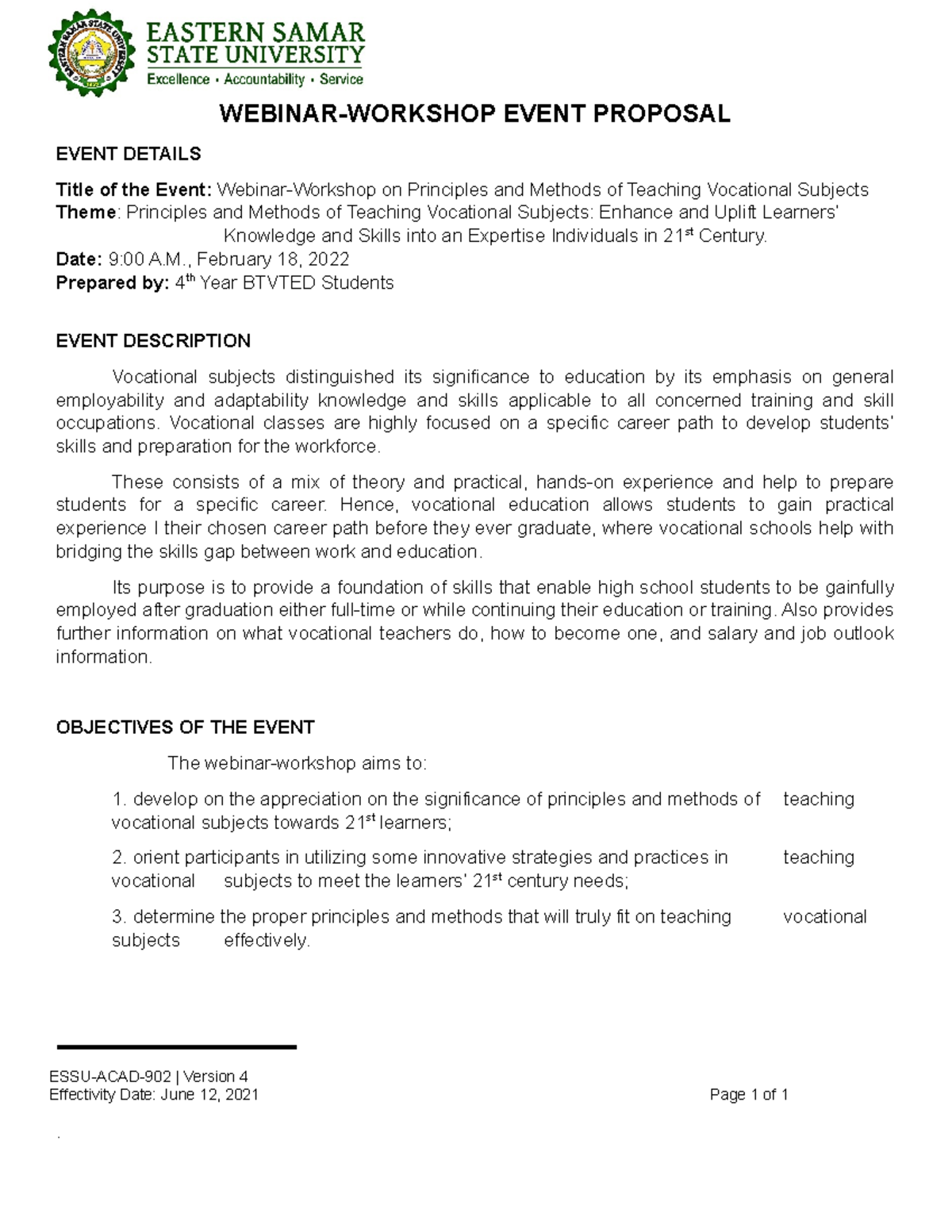 Webinar- Workshop Event Proposal - WEBINAR-WORKSHOP EVENT PROPOSAL ...