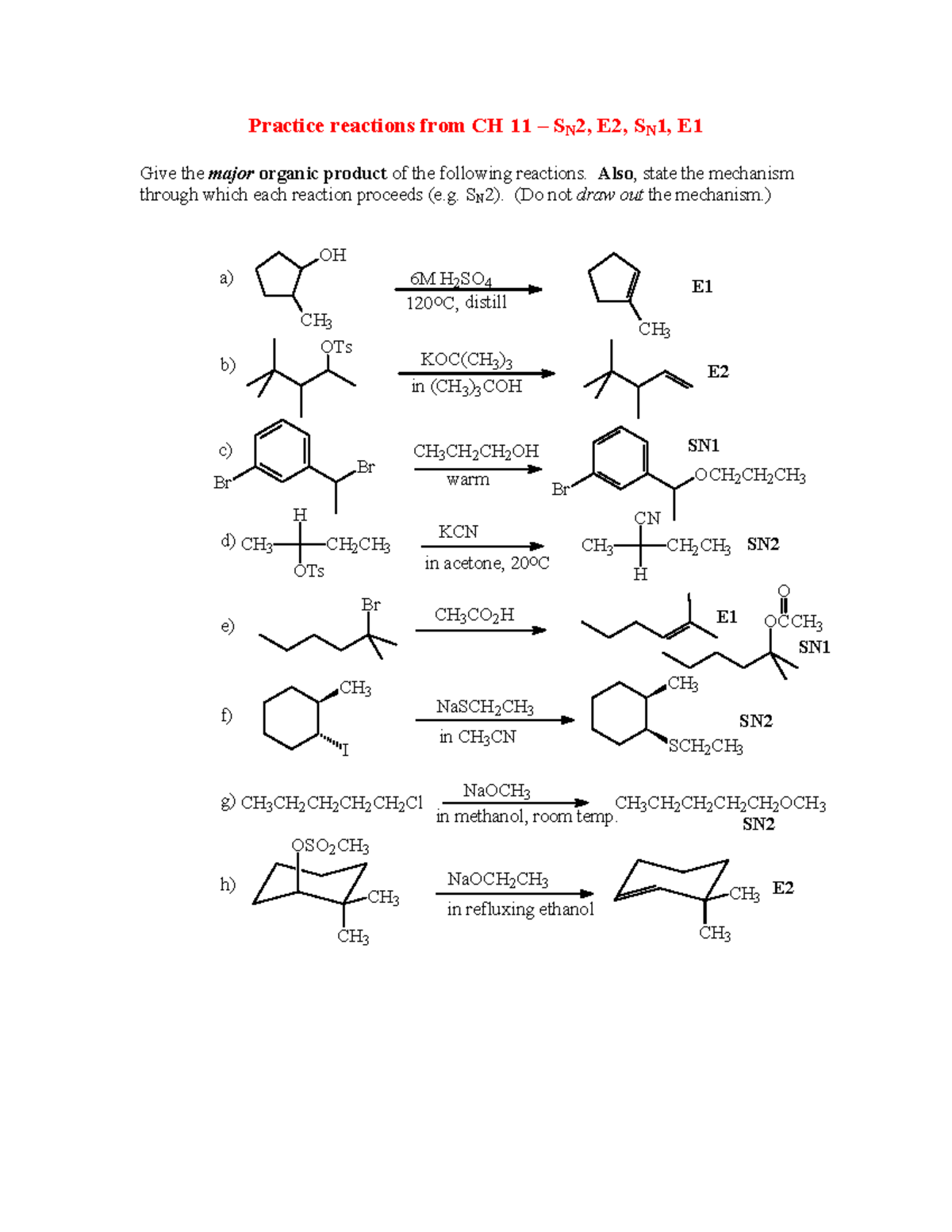 201 ch11 reactions ans - Practice reactions from CH 11 – S N2, E2, S N1 ...