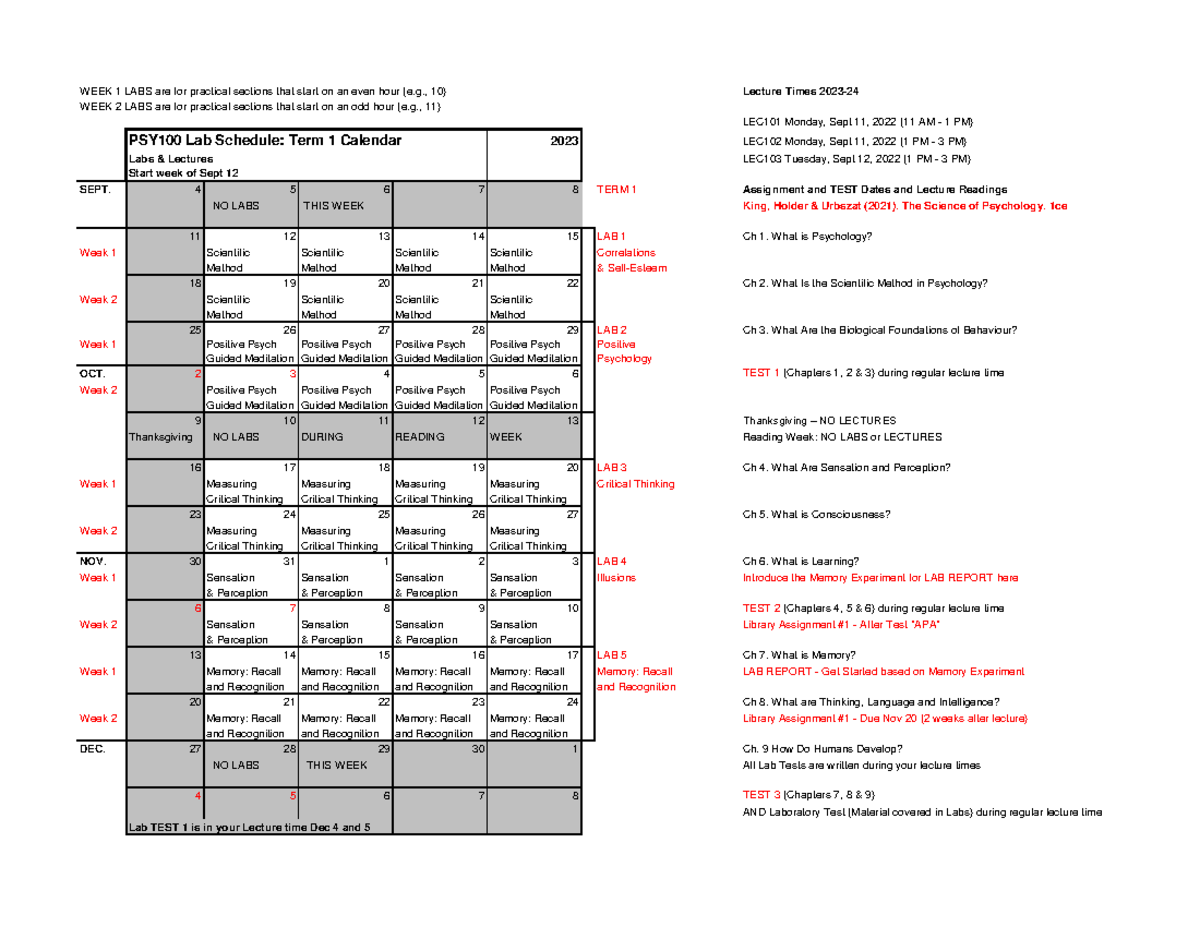 Lab Calendar 2023-24 - WEEK 1 LABS are for practical sections that ...