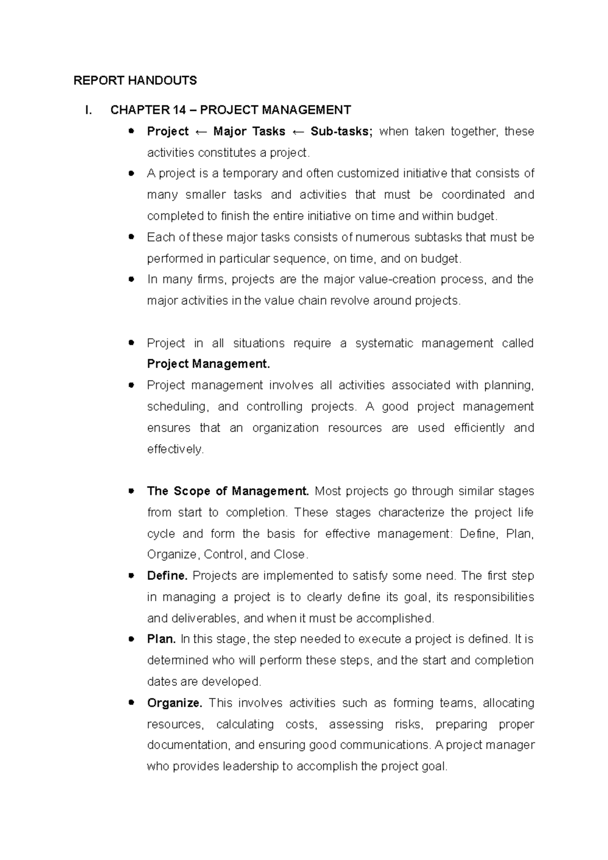POM Report Handouts - REPORT HANDOUTS I. CHAPTER 14 – PROJECT ...