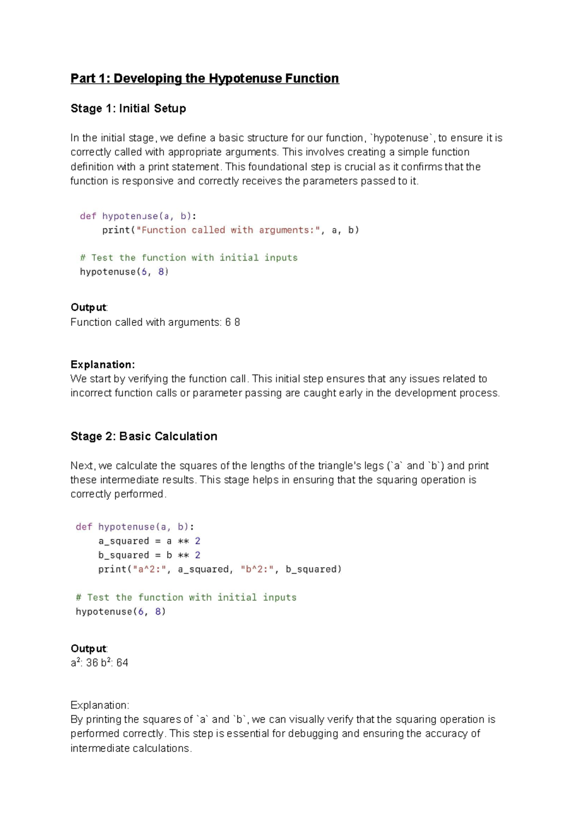 CS 1101- LJ 4 - CS 1101 - Part 1: Developing the Hypotenuse Function Stage 1: Initial Setup In ...