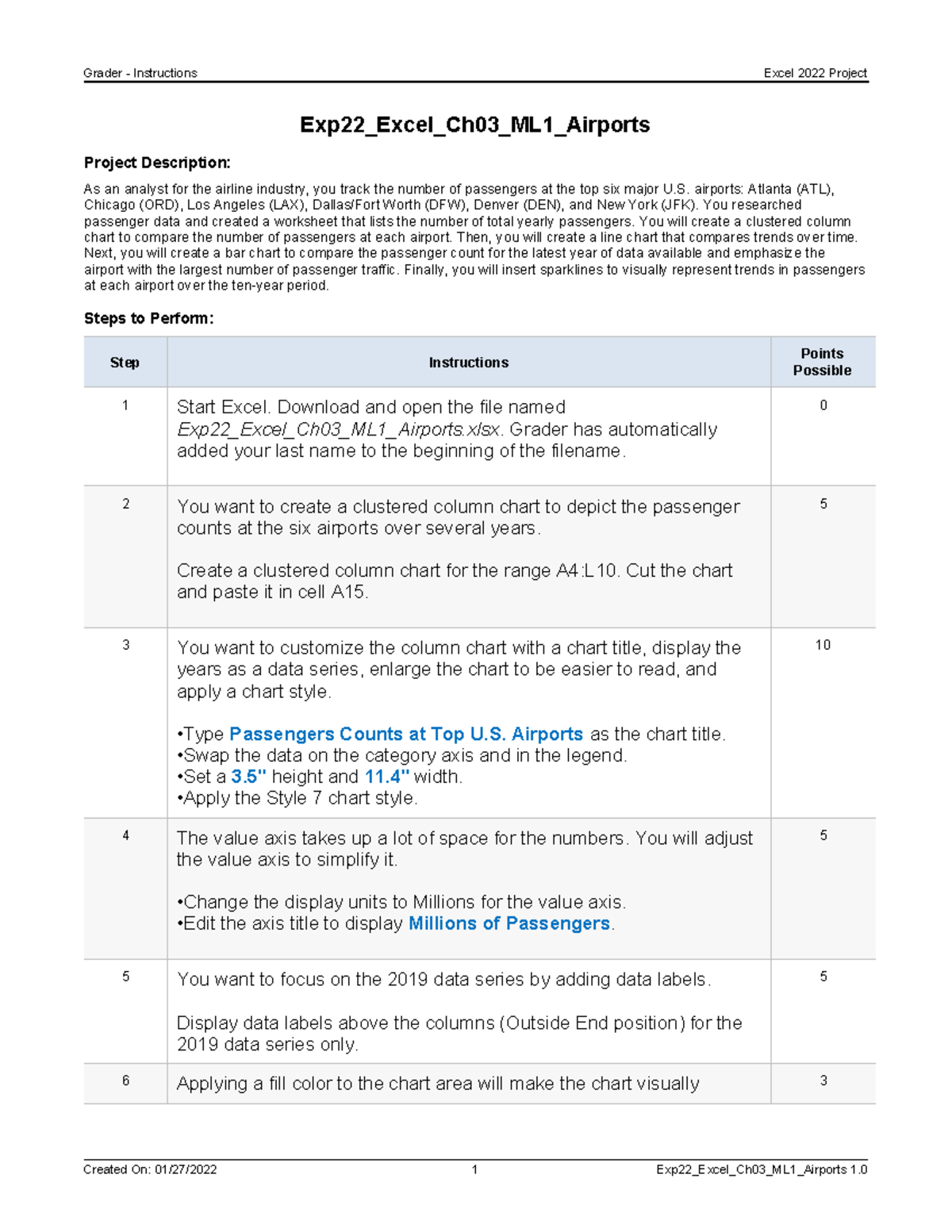 Exp22 Excel Ch03 ML1 Airports Instructions - Grader - Instructions Excel 2022 Project - Studocu