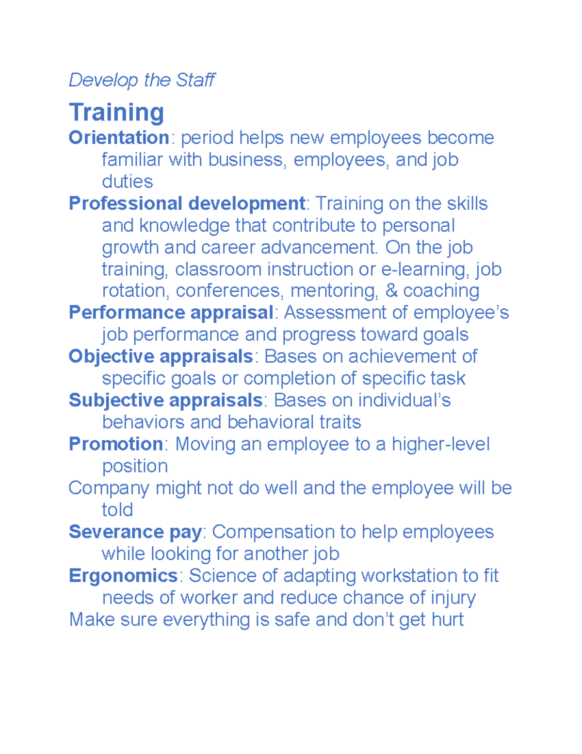Develop the Staff Notes - Develop the Staff Training Orientation ...
