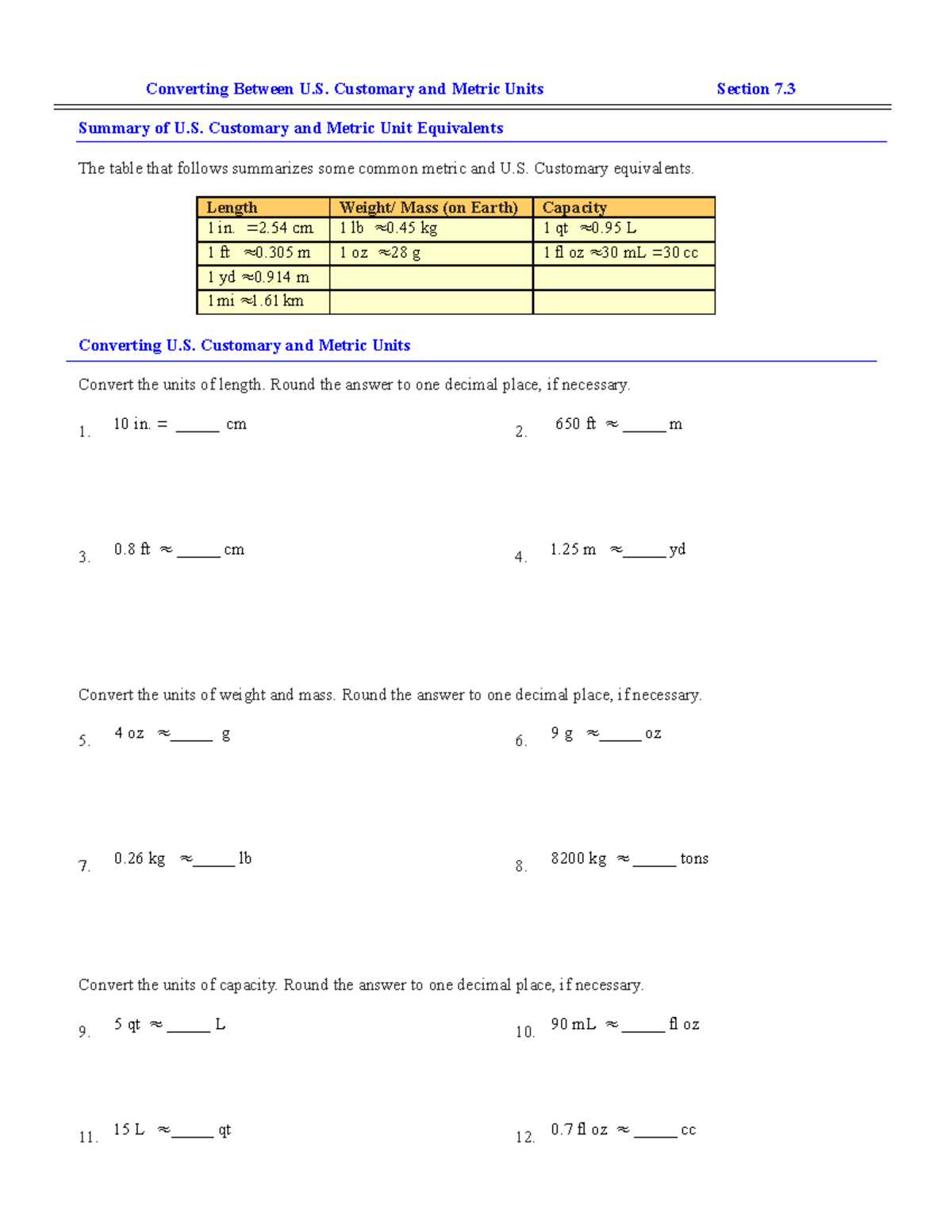 PIA Lecture Notes 7 - Converting Between U. Customary and Metric Units ...