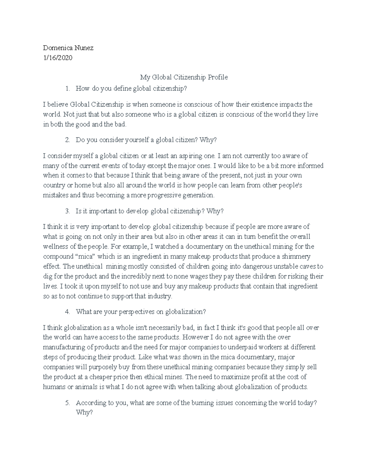 My global citzenship profile - Domenica Nunez 1/16/ My Global ...