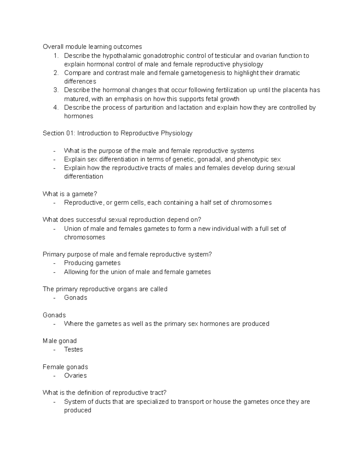 PHGY 216 Module 2 Reproductive Physiology - Overall module learning ...