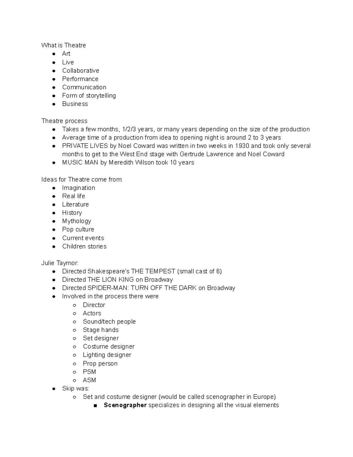 THEA242 Exam 1 Review - Lecture notes 1-10 - What is Theatre Art Live ...