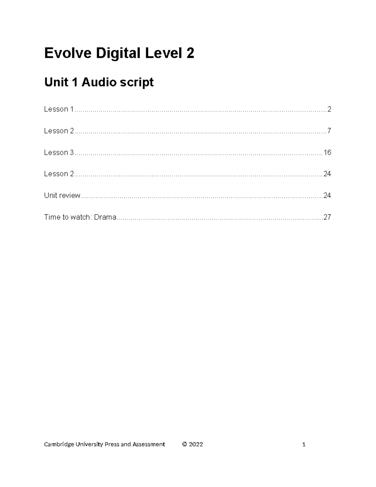 Evolve Digital Level 2 Students Course Unit 1 Audio script - Unit 1 ...