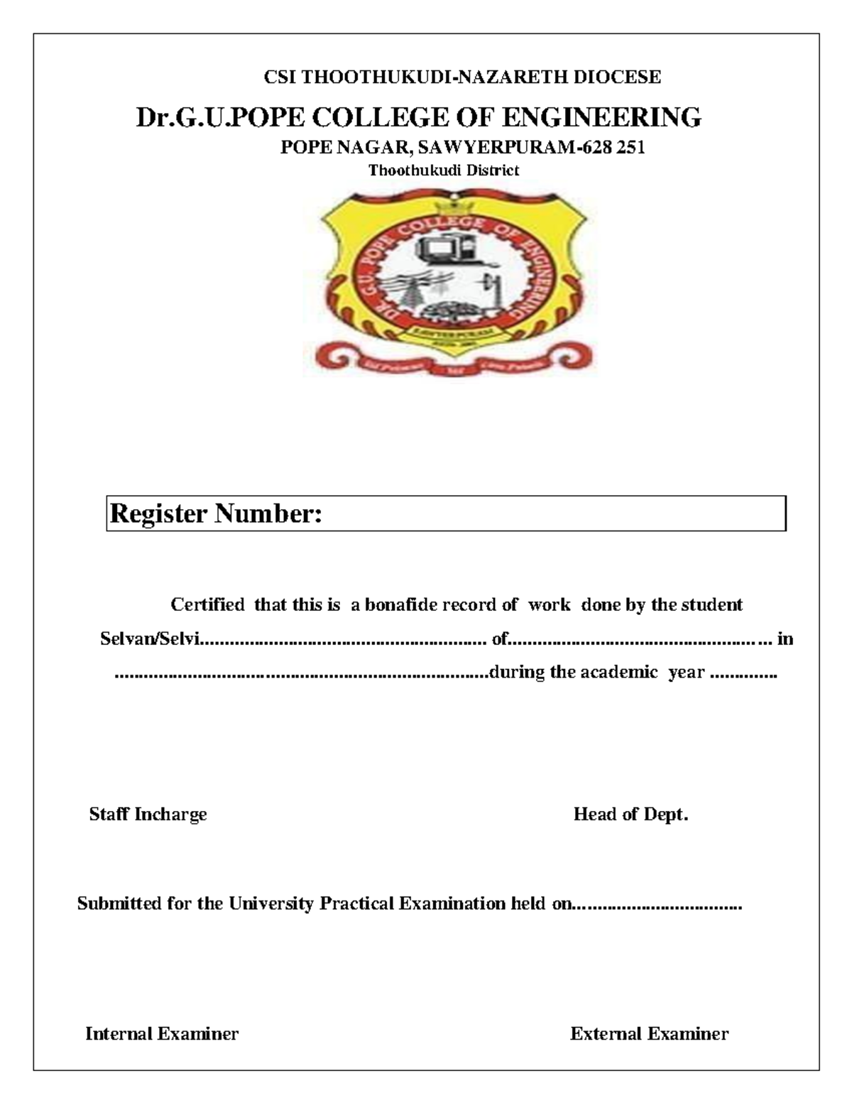 Oose Lab Manual 2024 Cse Csi Thoothukudi Nazareth Diocese Drgu College Of Engineering Pope