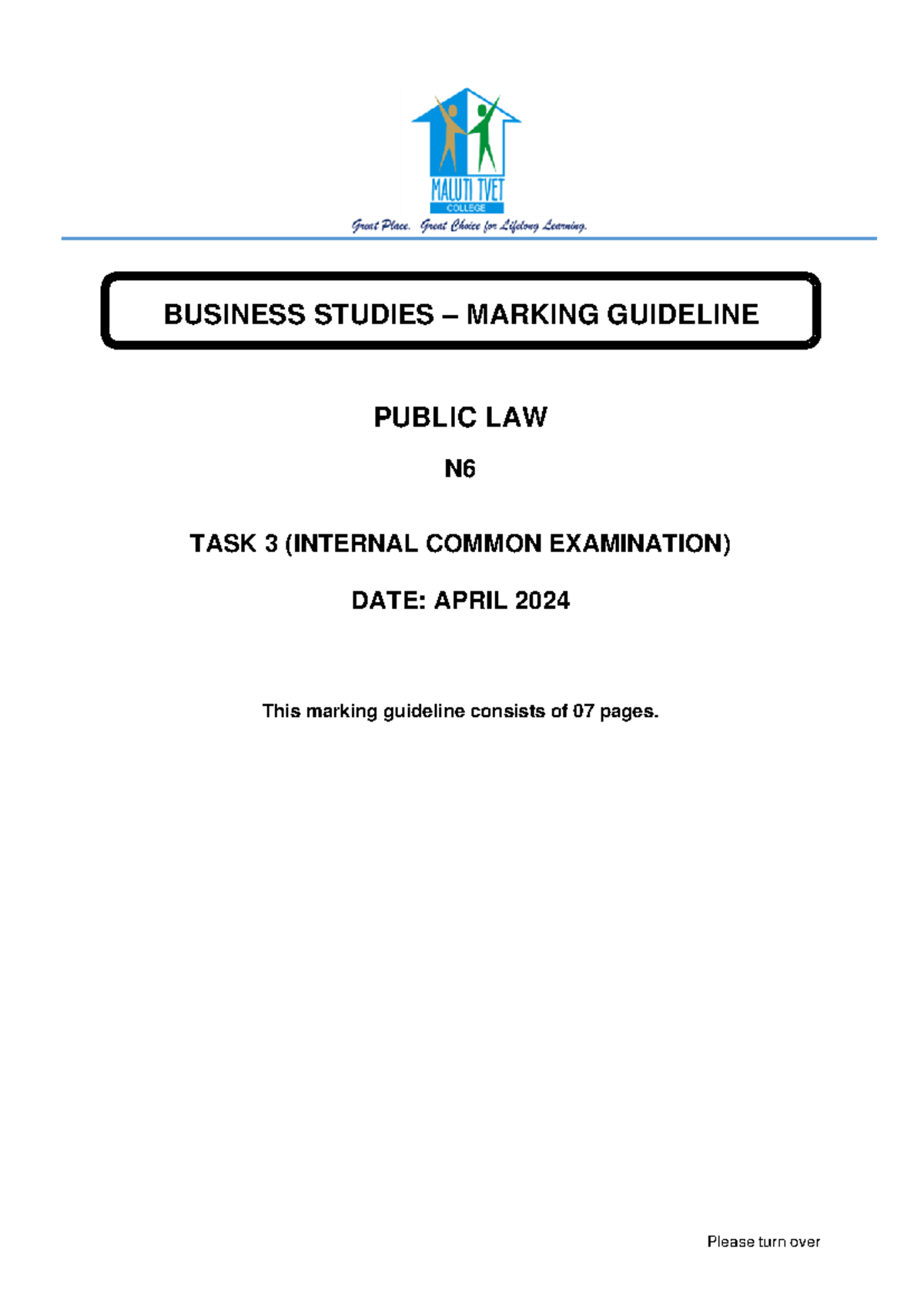 Marking Guideline - Please turn over PUBLIC LAW N 6 TASK 3 (INTERNAL ...