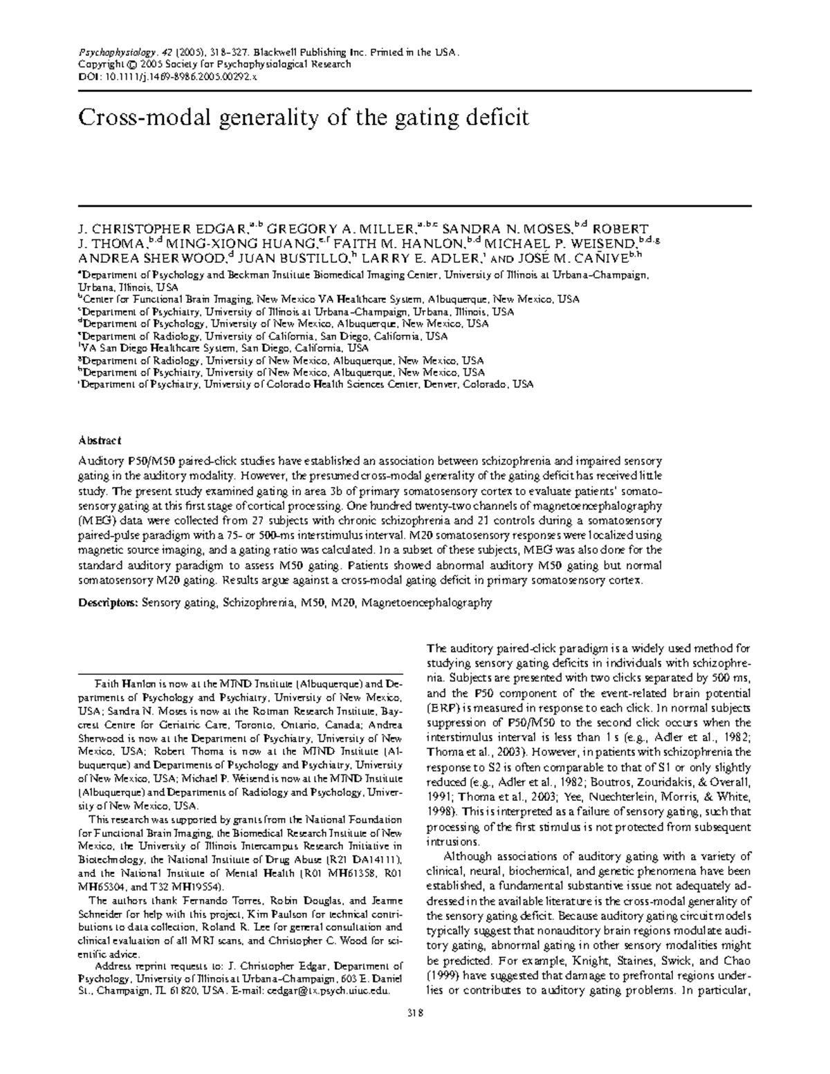 Cross modal generality of the gating def - CHRISTOPHER EDGAR,a,b ...