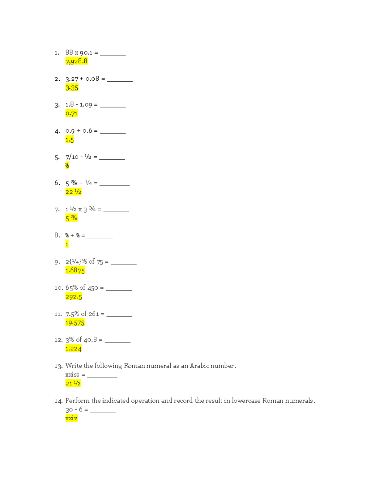 Module 1 Basic Math Post-Test (Ch. 1-5) - 88 x 90 = ______ 7,928. 2. 3 ...