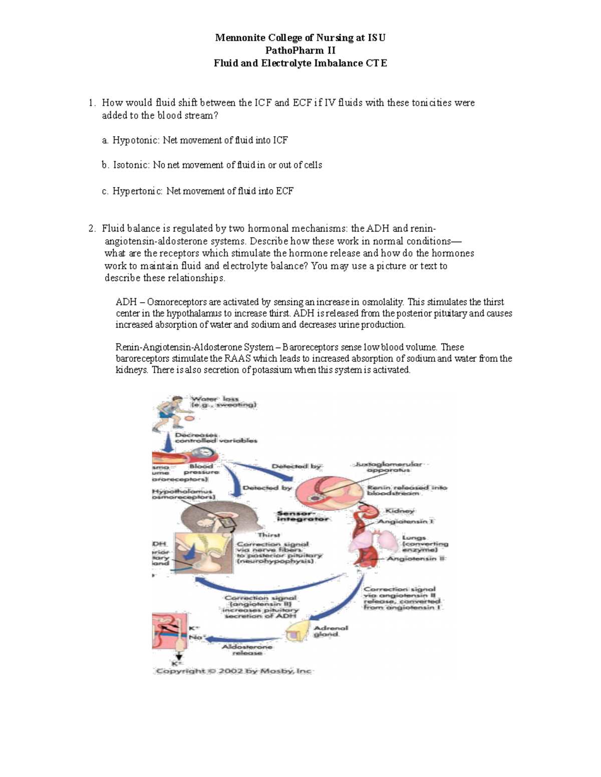 CTE 6 - Fluid and Electrolyte Imbalance - Mennonite College of Nursing at ISU PathoPharm II ...