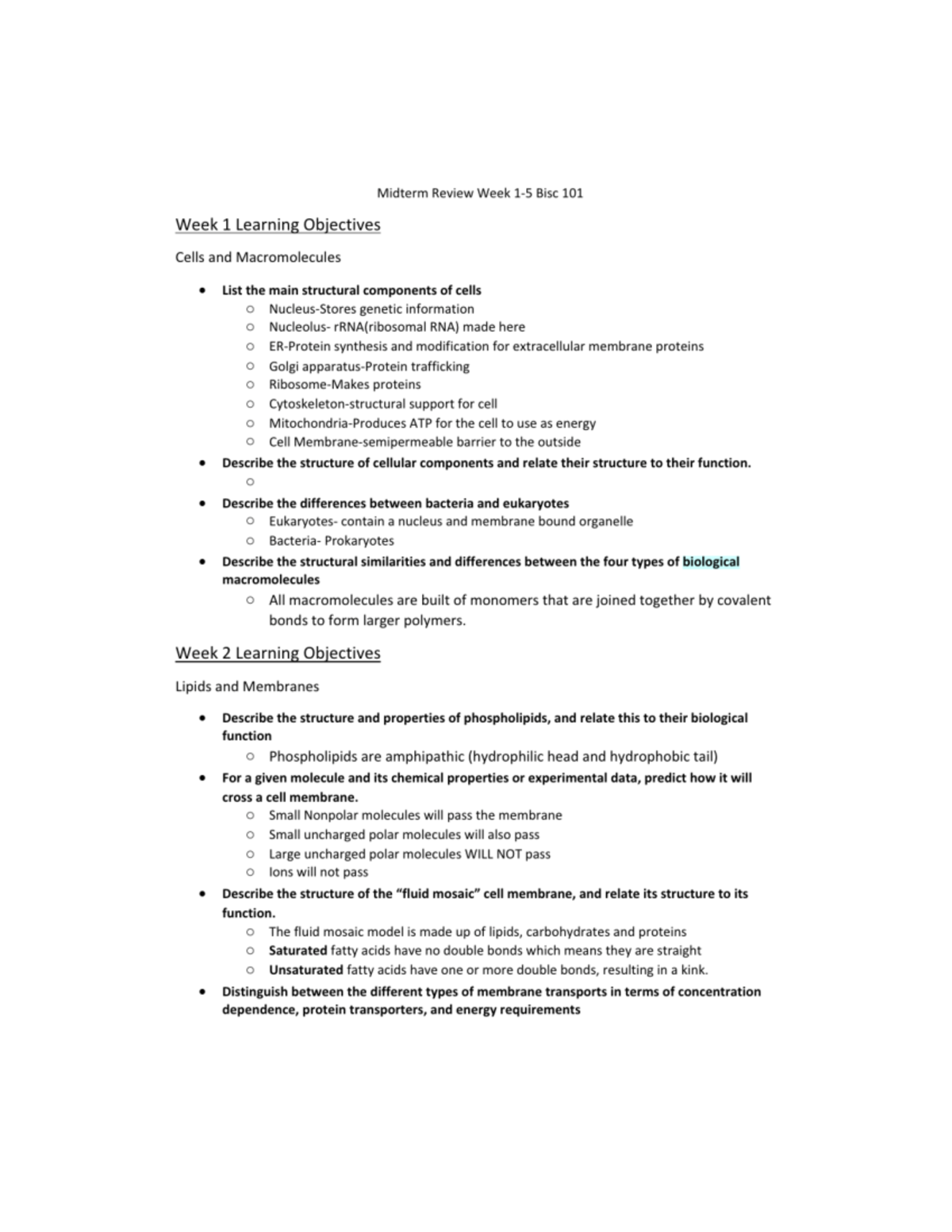 Study Guide - BISC 101 - Studocu