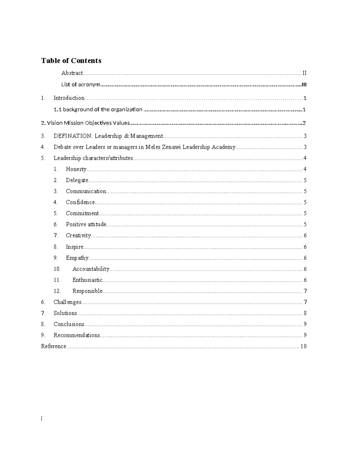 Leadership Practice & challenge in the case of orgn - Table of Contents - Studocu